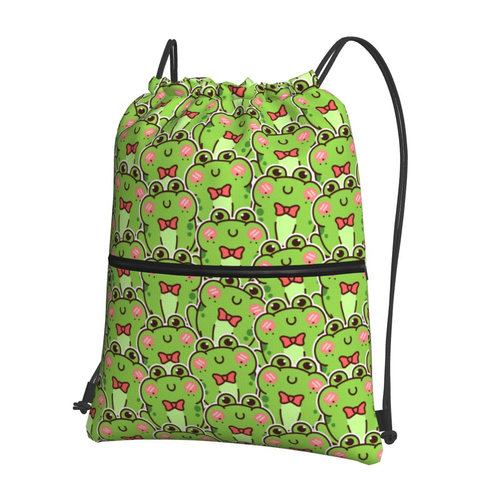 Fuzoiu Cute Green Frog Print Drawstring Backpack Water Resistant String ...