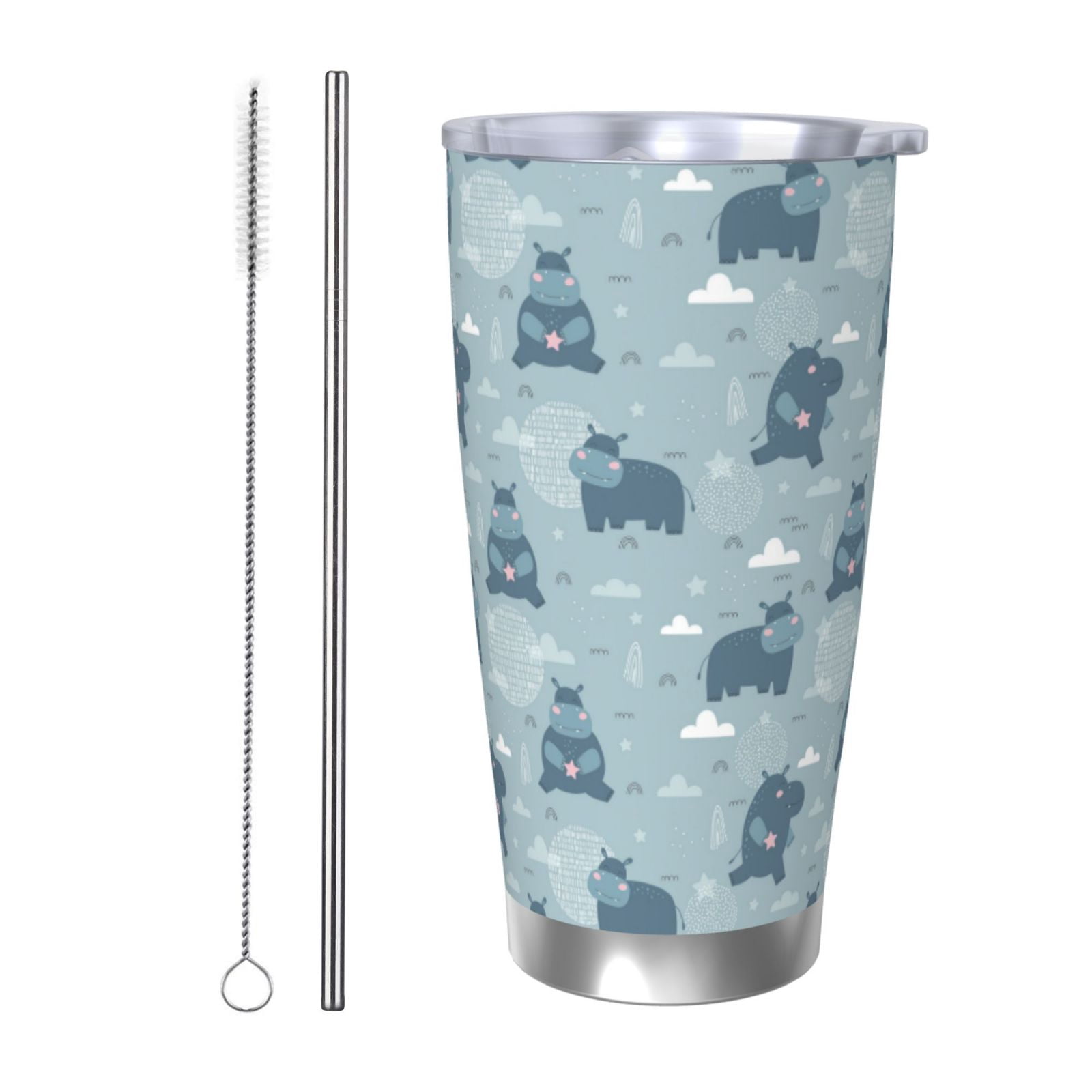 Fuzoiu Cute Hippopotamus Print 20oz Tumbler, Stainless Steel Vacuum ...