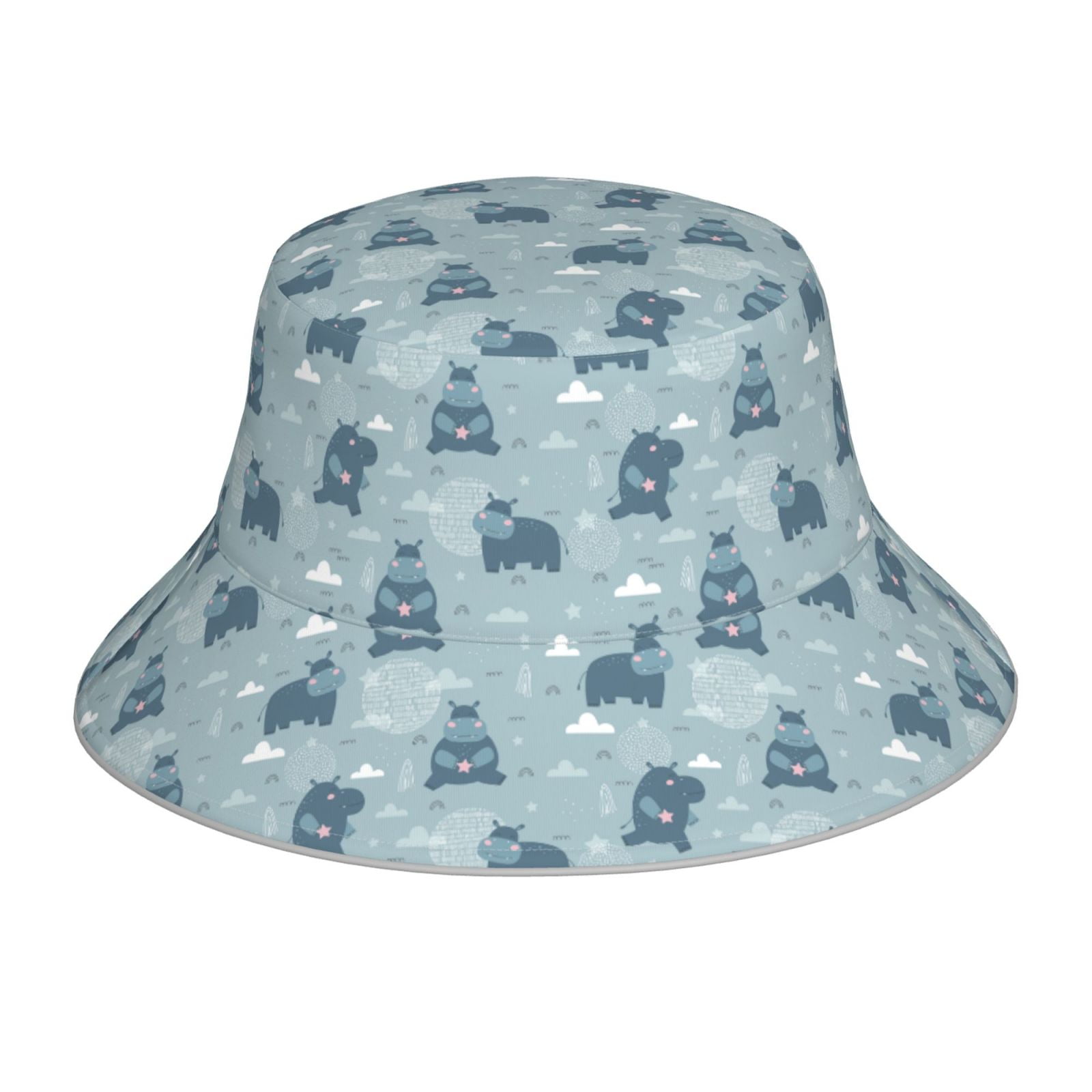 Fuzoiu Cute Hippopotamus Print Reflective Bucket Hat,Outdoor Hat for ...