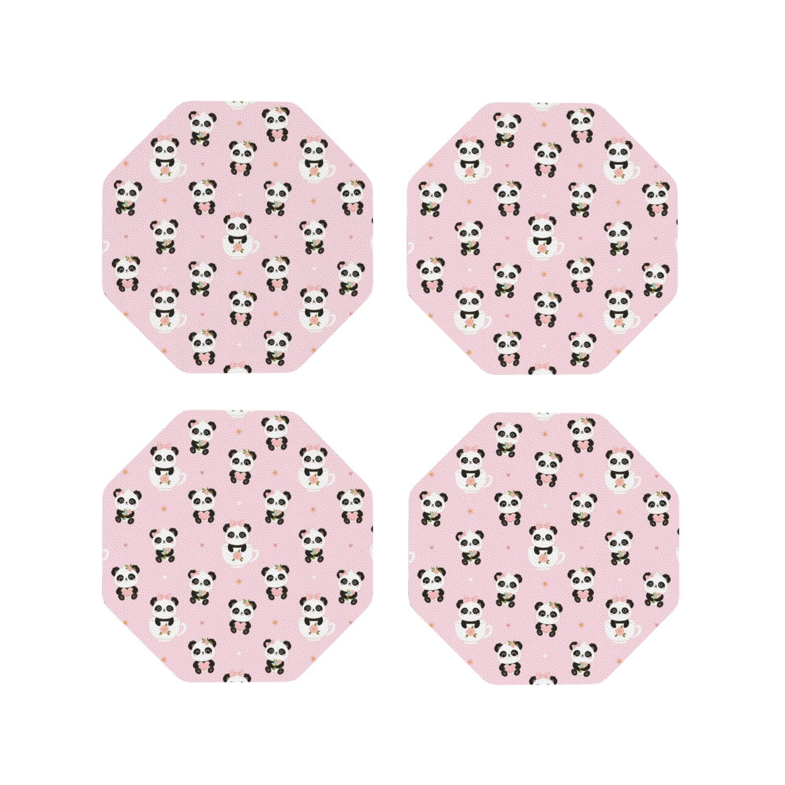 Fuzoiu Cute Kawaii Panda Print Leather Coasters Set,Drink Coasters Set ...