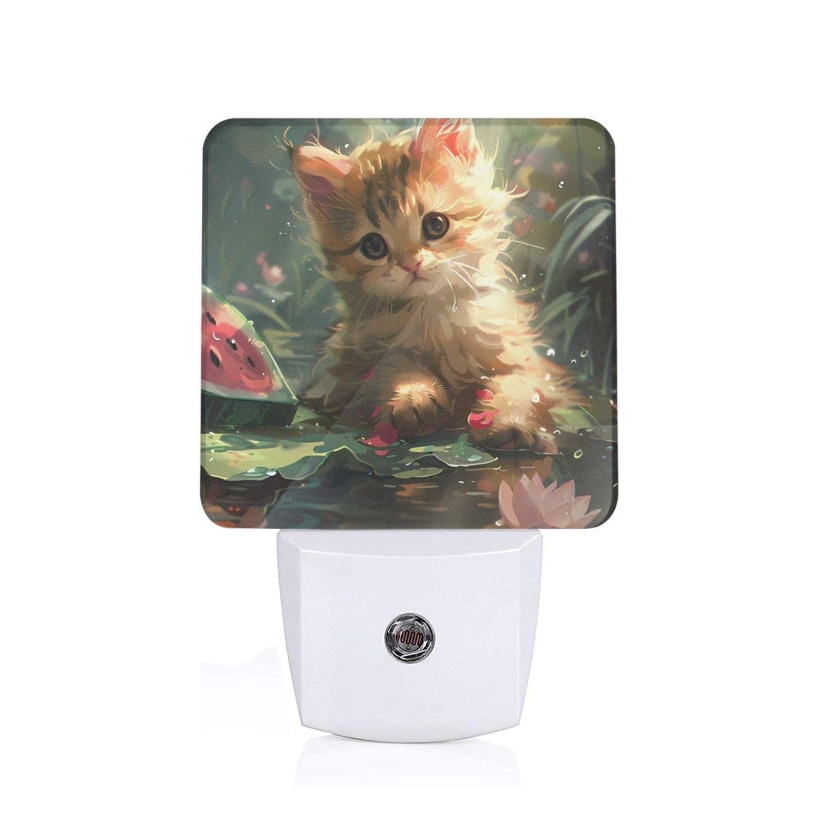 Fuzoiu Cute Kitten Water Lilies Print Dusk to Dawn LED Night Light with ...
