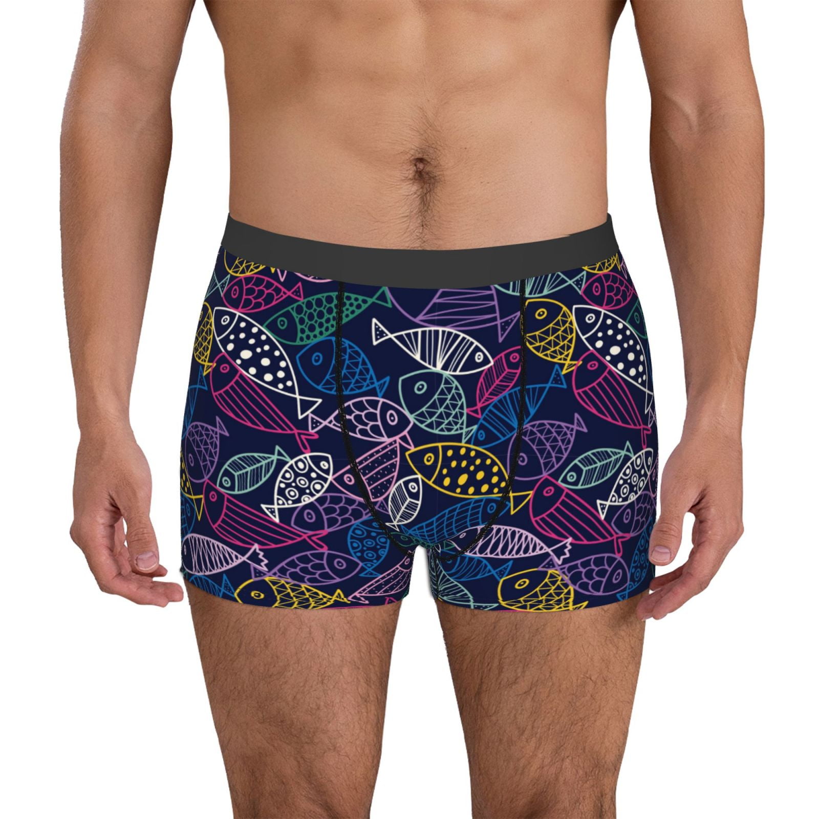 Fuzoiu Cute Line Fish Print Men's Ultra Breathable Underwear,No Riding ...