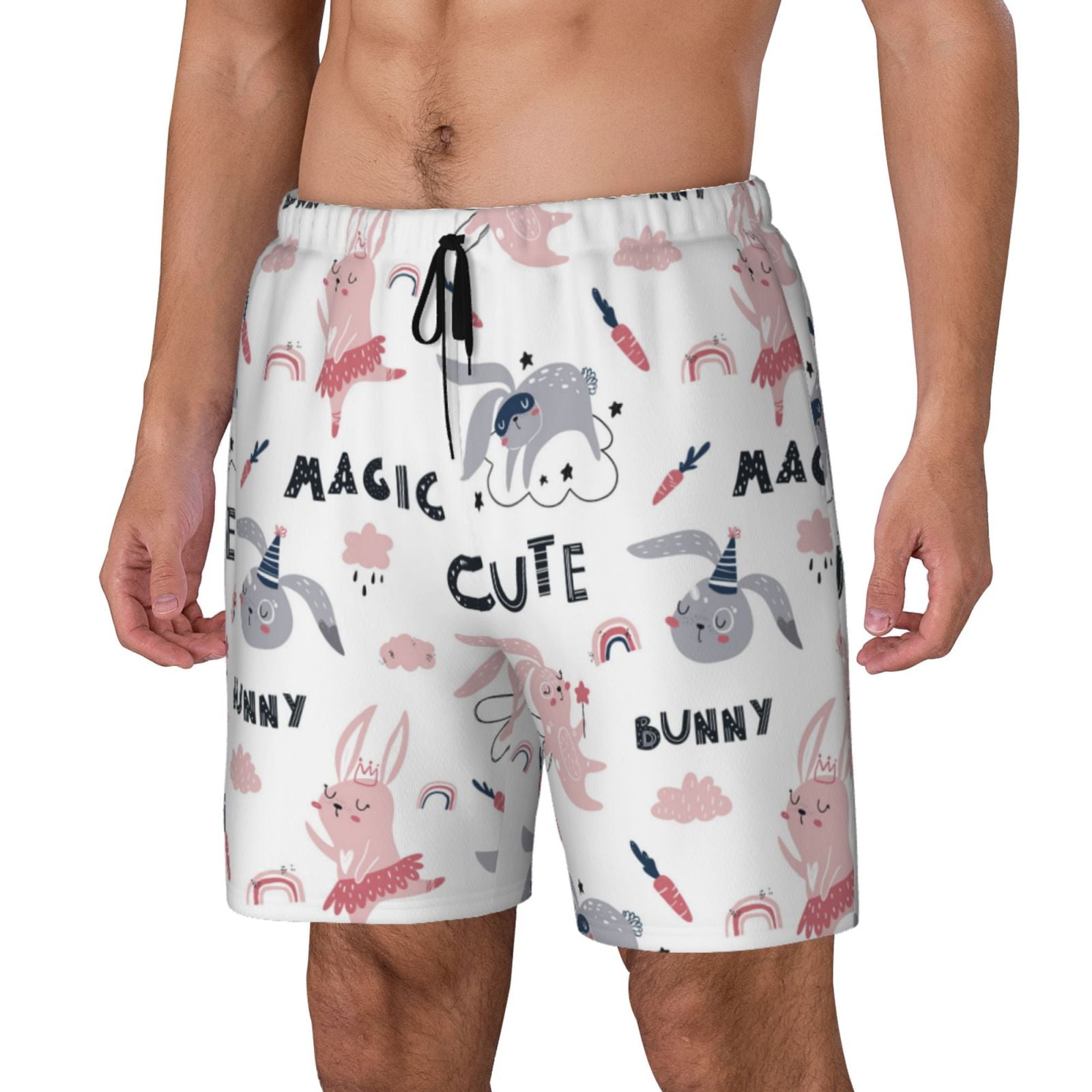 Fuzoiu Cute Magic Bunny Print Men's Swim Shorts,Quick-Dry Double-Layer ...