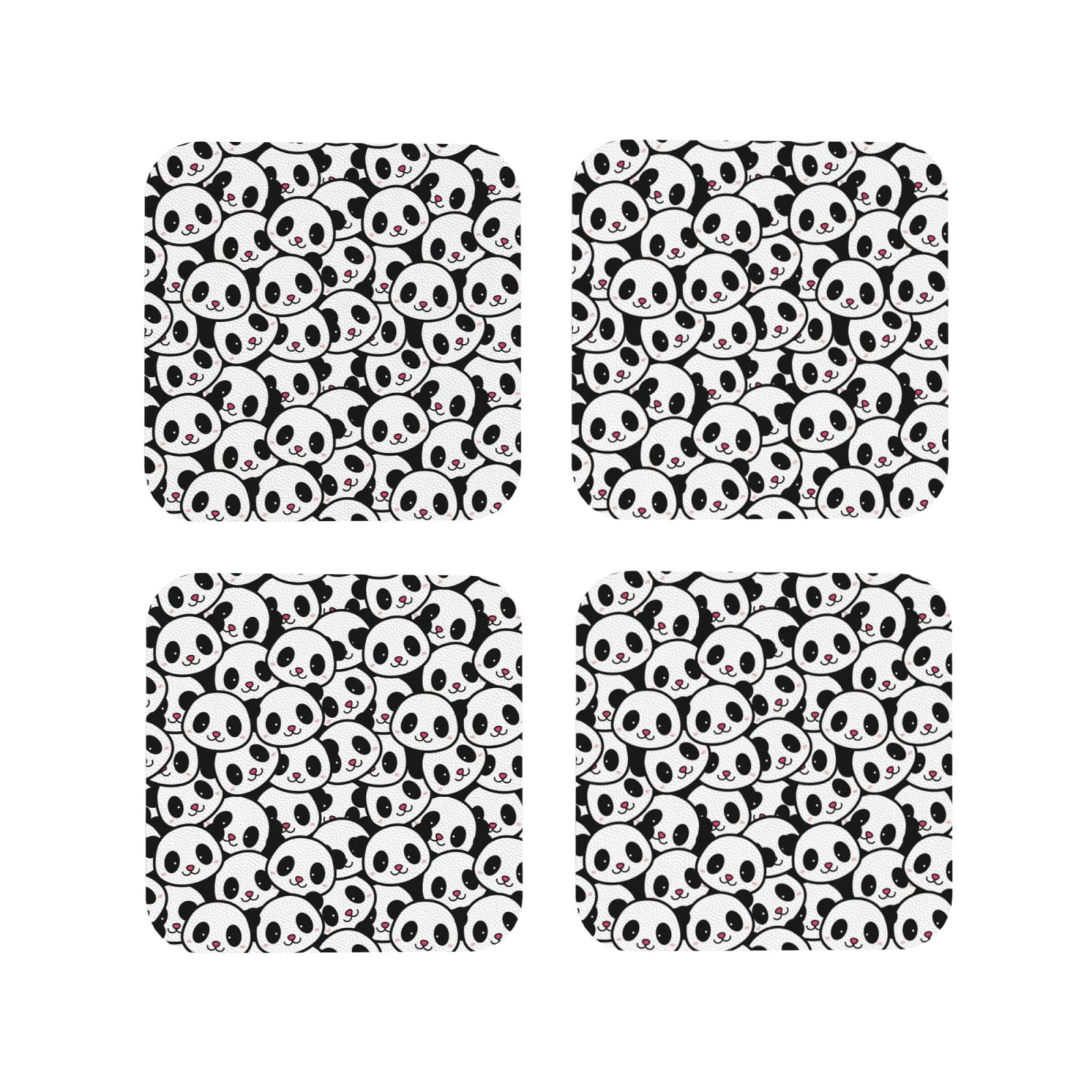 Fuzoiu Cute Panda Print Leather Coasters Set,Drink Coasters Set of 4 ...