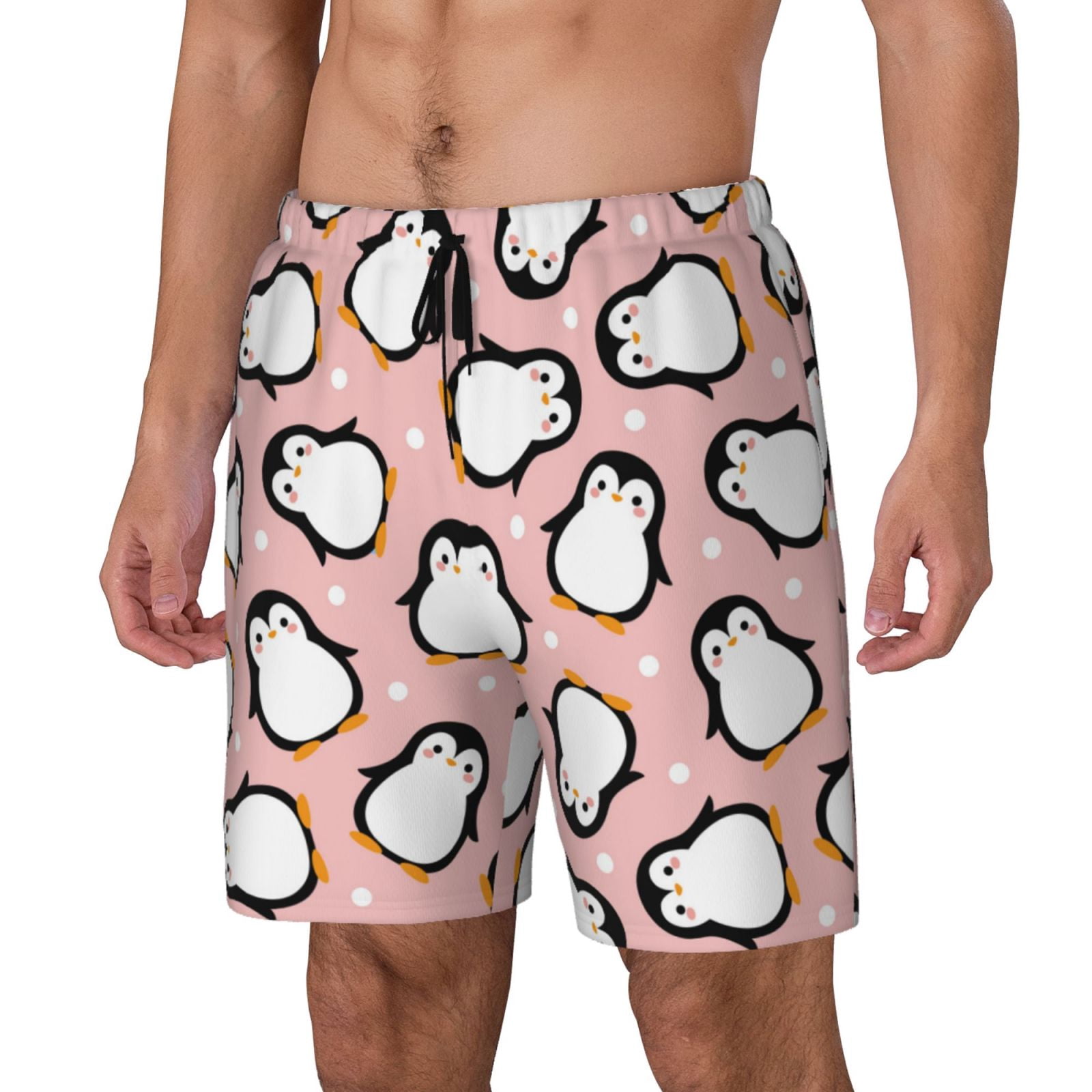 Fuzoiu Cute Penguin Print Men's Swim Shorts,Quick-Dry Double-Layer Swim ...