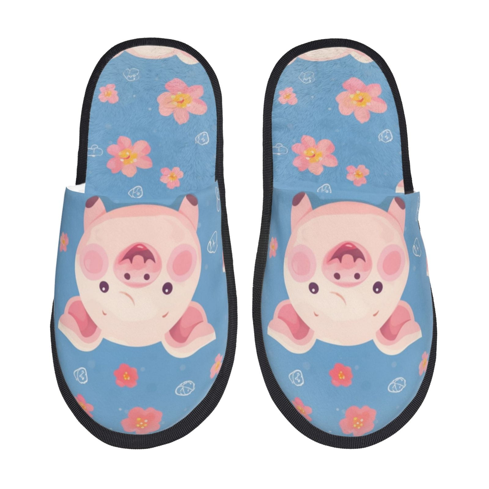 Fuzoiu Cute Pig Flowers Print Unisex Furry Slippers,Plush Indoor Shoes ...