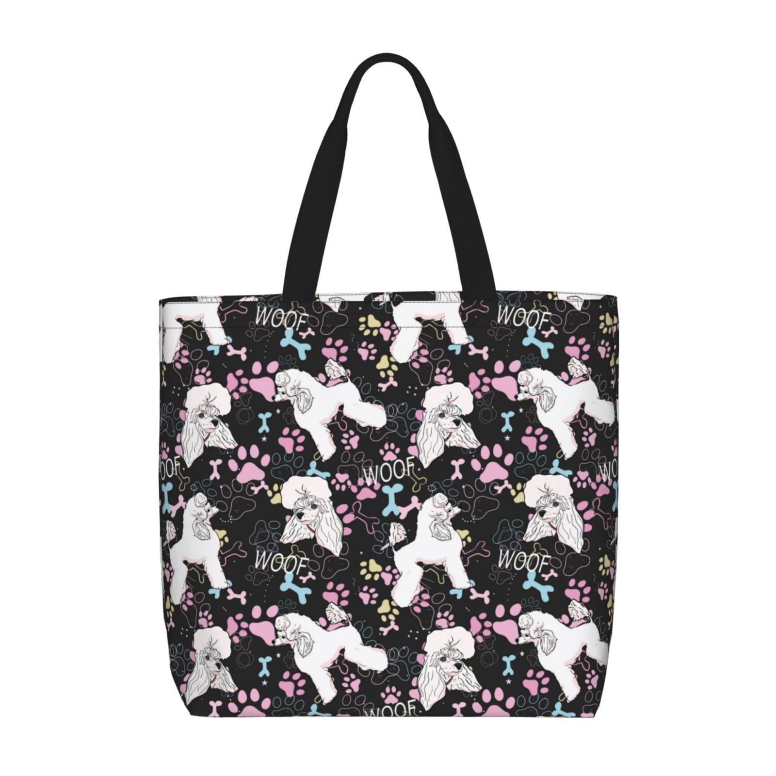 Fuzoiu Cute Poodle Dog Print Durable Tote Bag,Shoulder Bag with Zipper ...