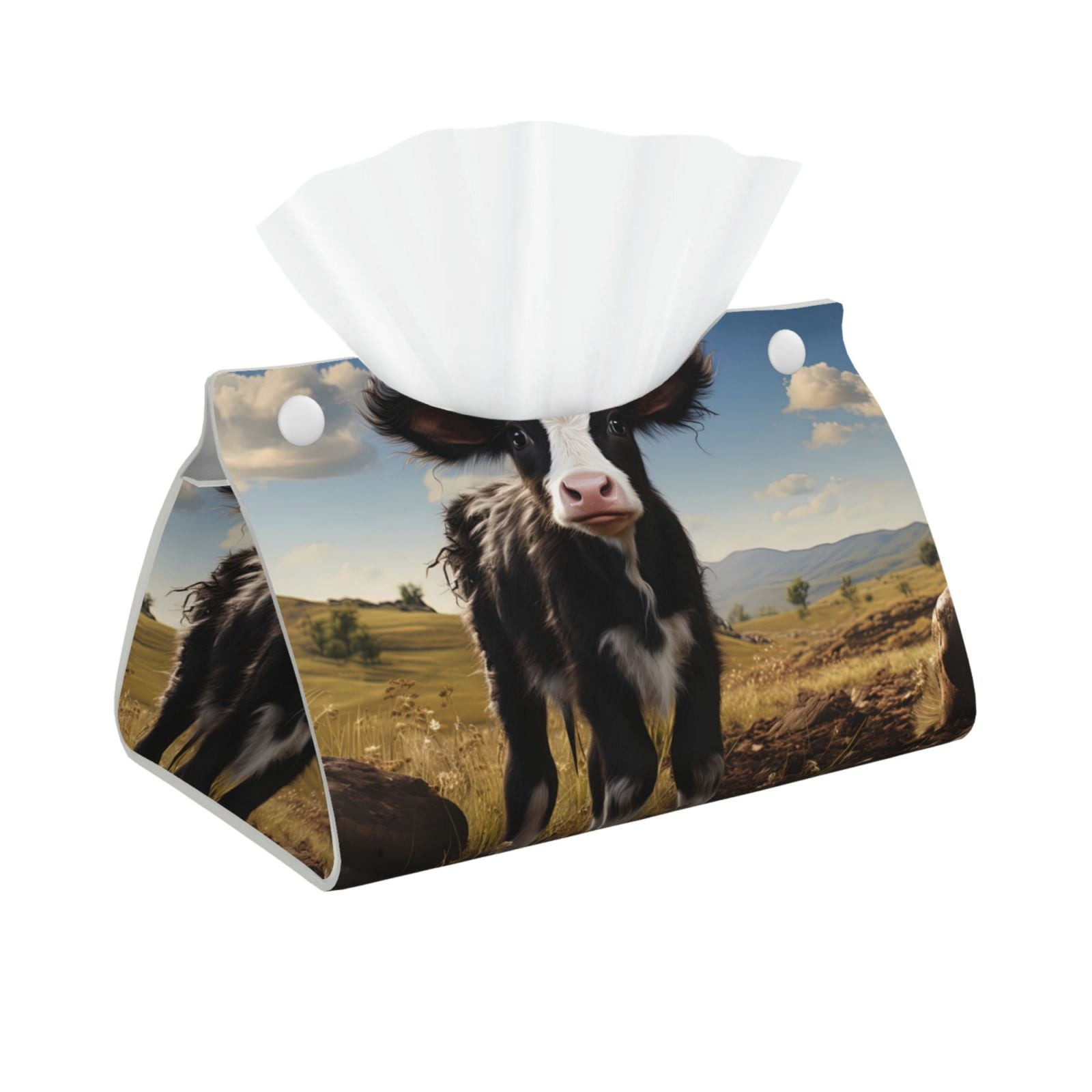 Fuzoiu Cute Prairie Cow Print Tissue Box Cover, PU Leather Tissue ...