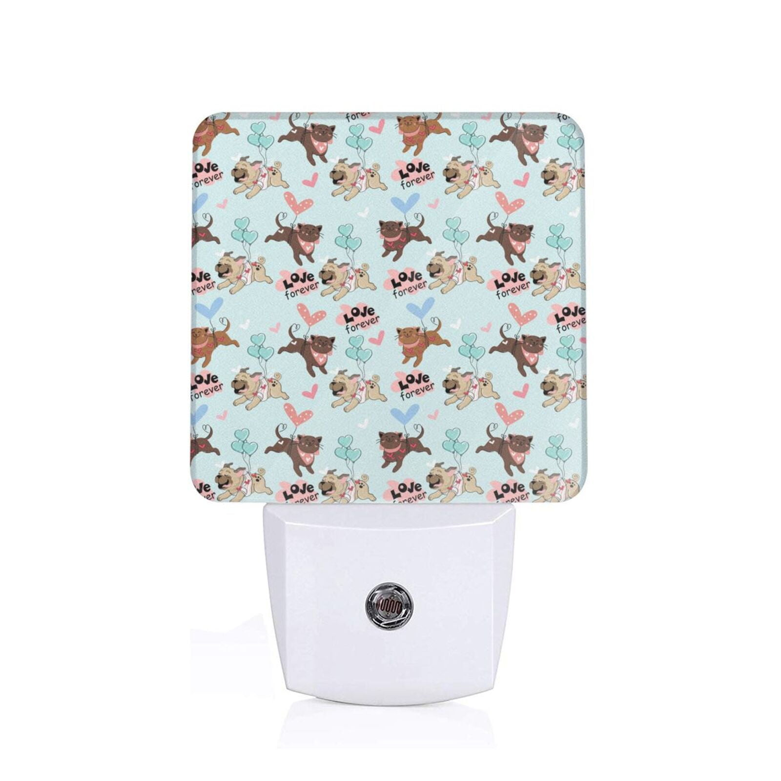 Fuzoiu Cute Pug Dogs Print Dusk to Dawn LED Night Light with Light ...