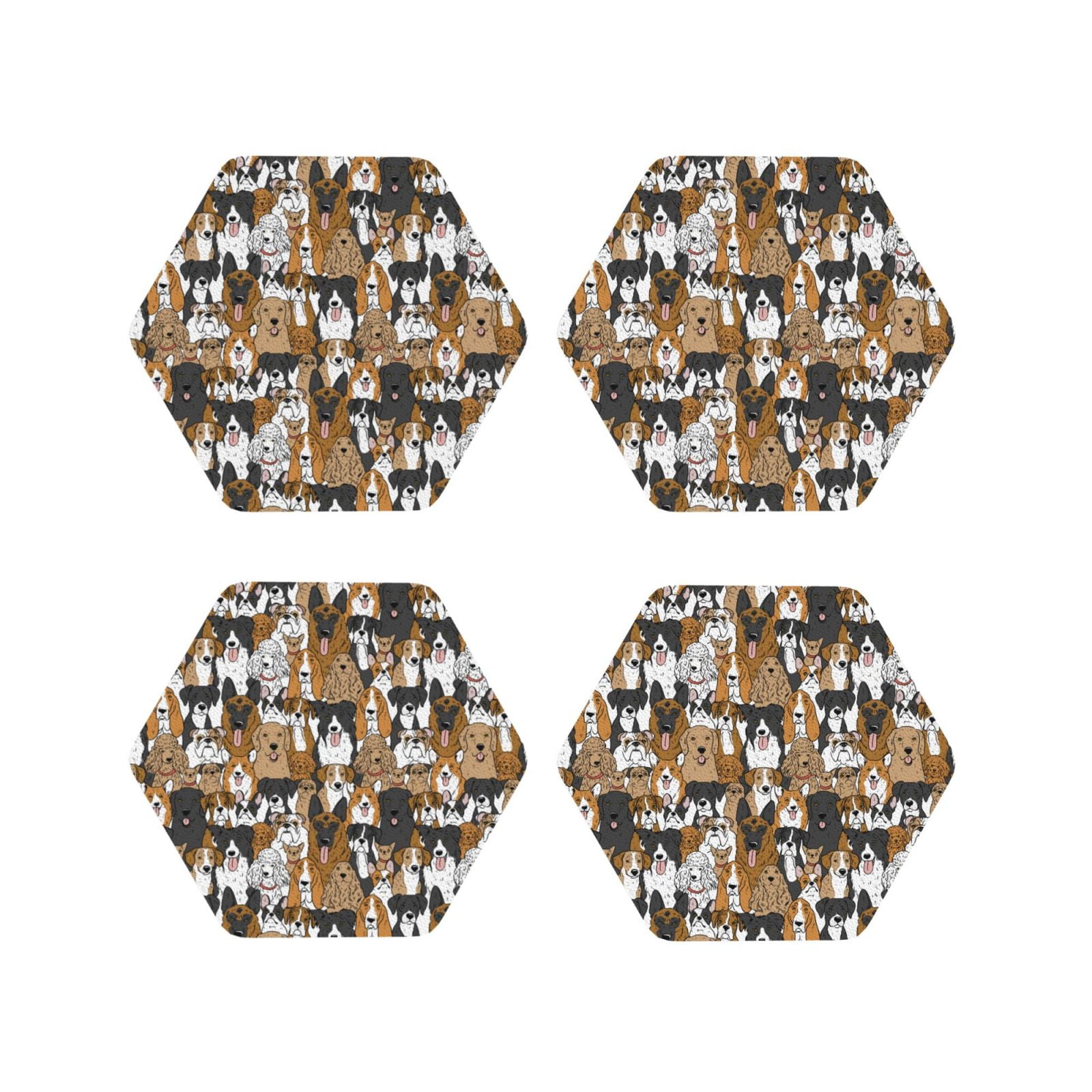 Fuzoiu Cute Puppy Print Leather Coasters Set,Drink Coasters Set of 4 ...