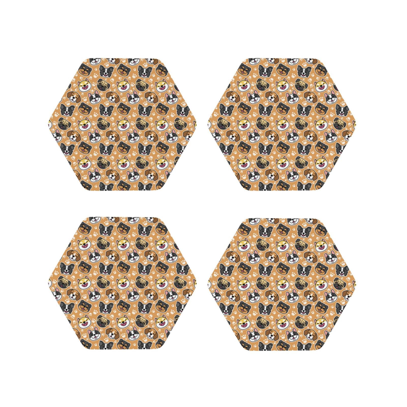 Fuzoiu Cute Puppy Print Leather Coasters Set,Drink Coasters Set of 4 ...