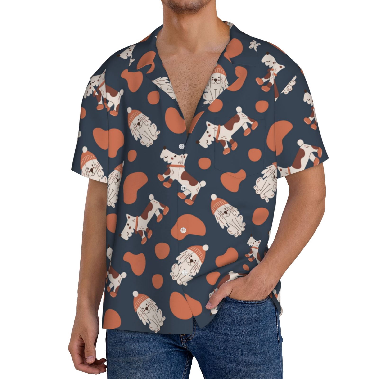 Fuzoiu Cute Puppy Print Men's Casual Short,Men's Short Sleeve Shirt ...