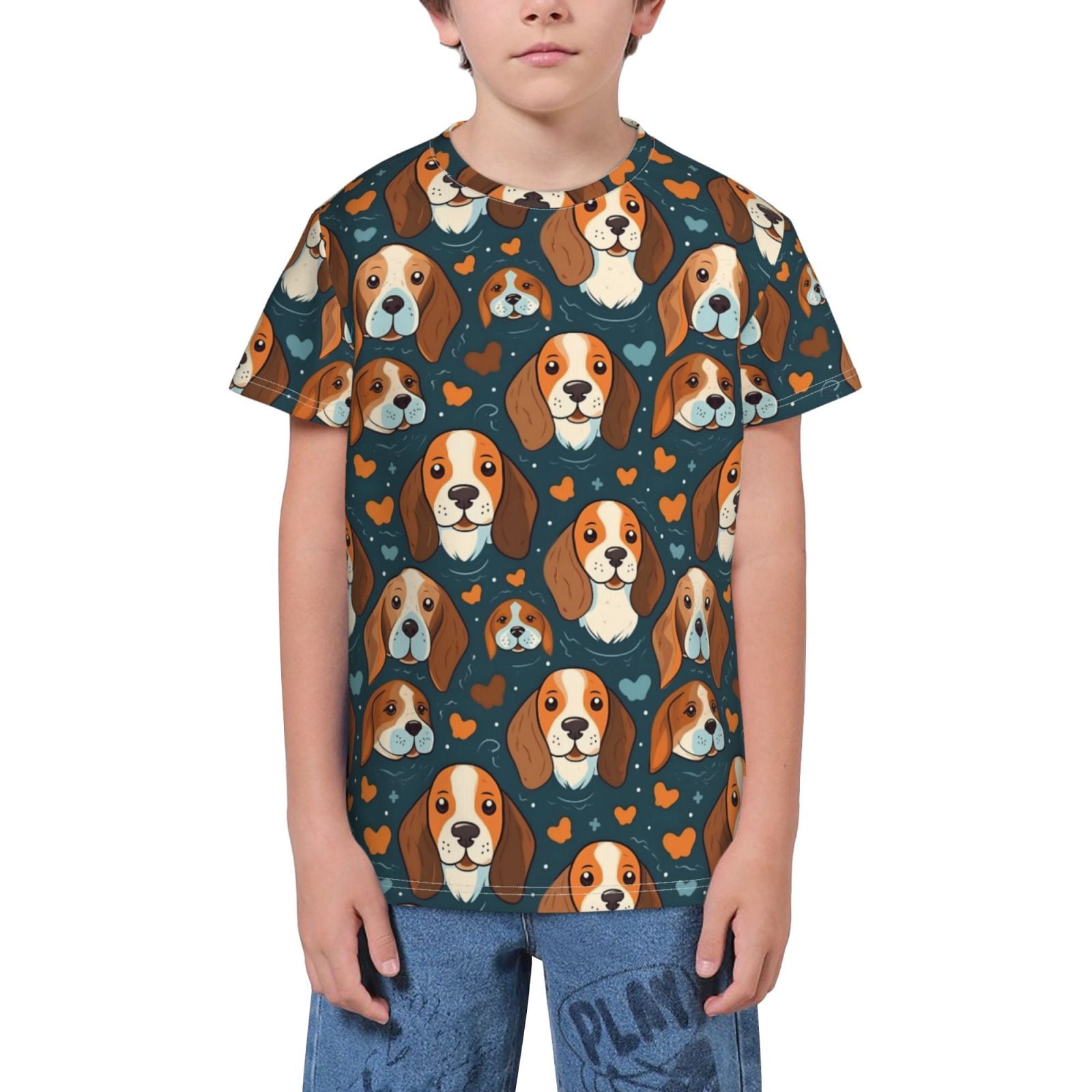 Fuzoiu Cute Puppy Print Youth Short Sleeve T-Shirt,Youth Dry-Fit Active ...