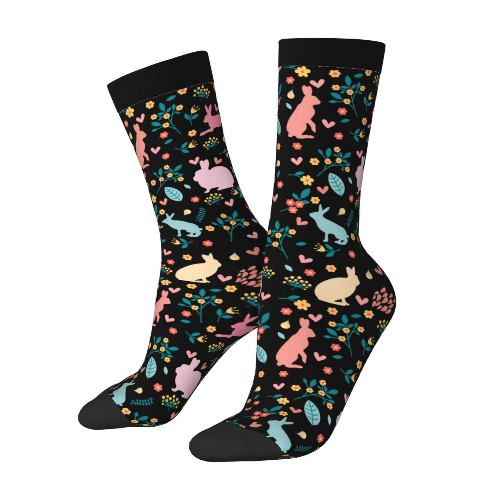 Fuzoiu Cute Rabbit And Flower Print Athletic Crew Socks for Men & Women ...