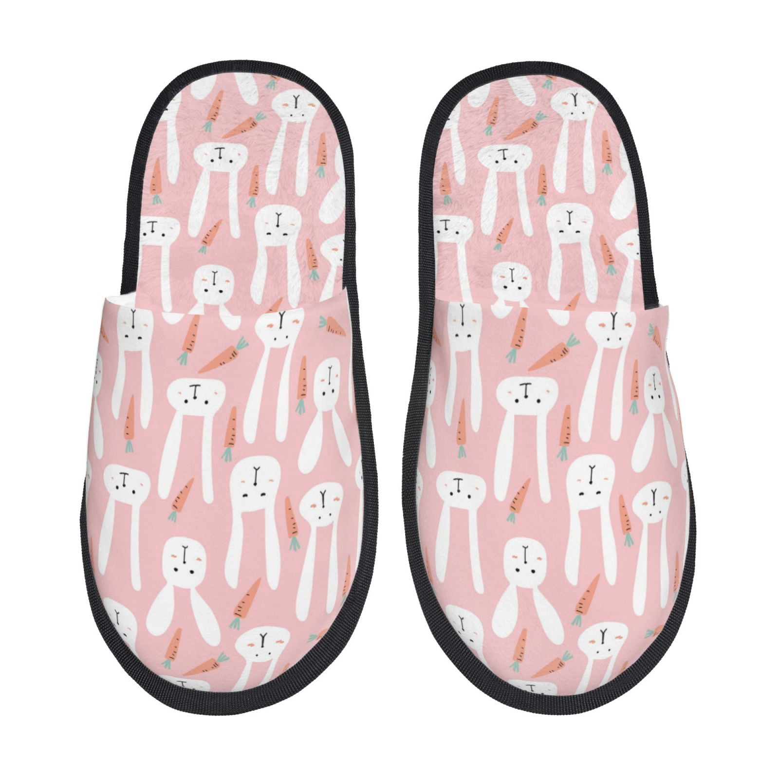 Fuzoiu Cute Rabbit Carrot Print Unisex Furry Slippers,Plush Indoor ...