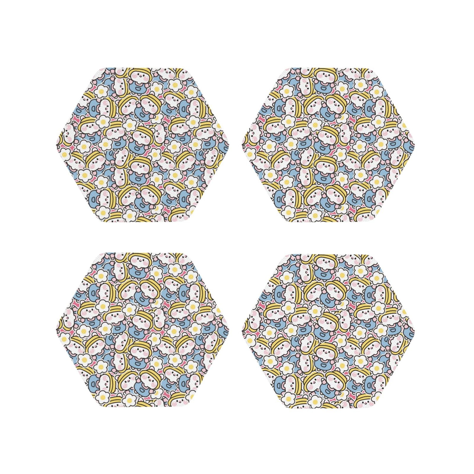 Fuzoiu Cute Rabbit Print Leather Coasters Set,Drink Coasters Set of 4 ...