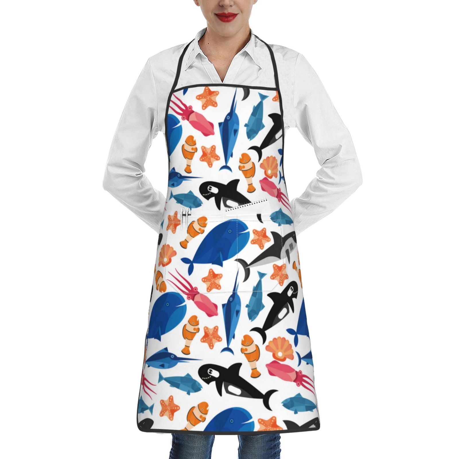 Fuzoiu Cute Sea Animals Print Kitchen Cooking Aprons,Kitchen Cooking ...