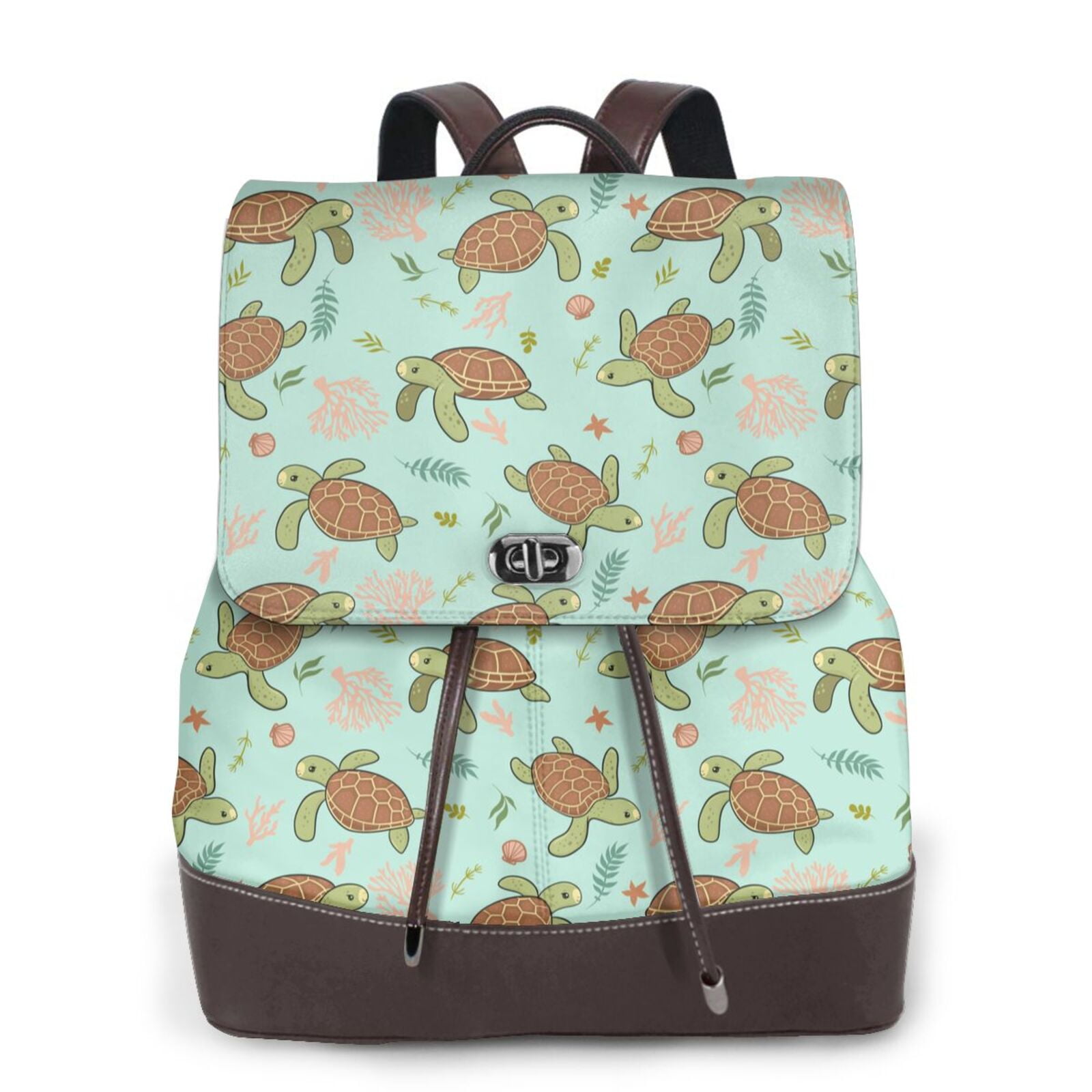Fuzoiu Cute Sea Turtles Print Women's Leather Backpack,Backpack in Leather with Adjustable Strap ...