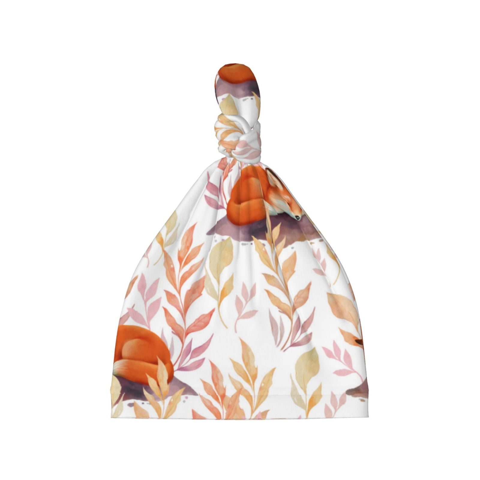 Fuzoiu Cute Sleepy Fox Print Baby Newborn Hats Set Stretchy Knot Beanie ...