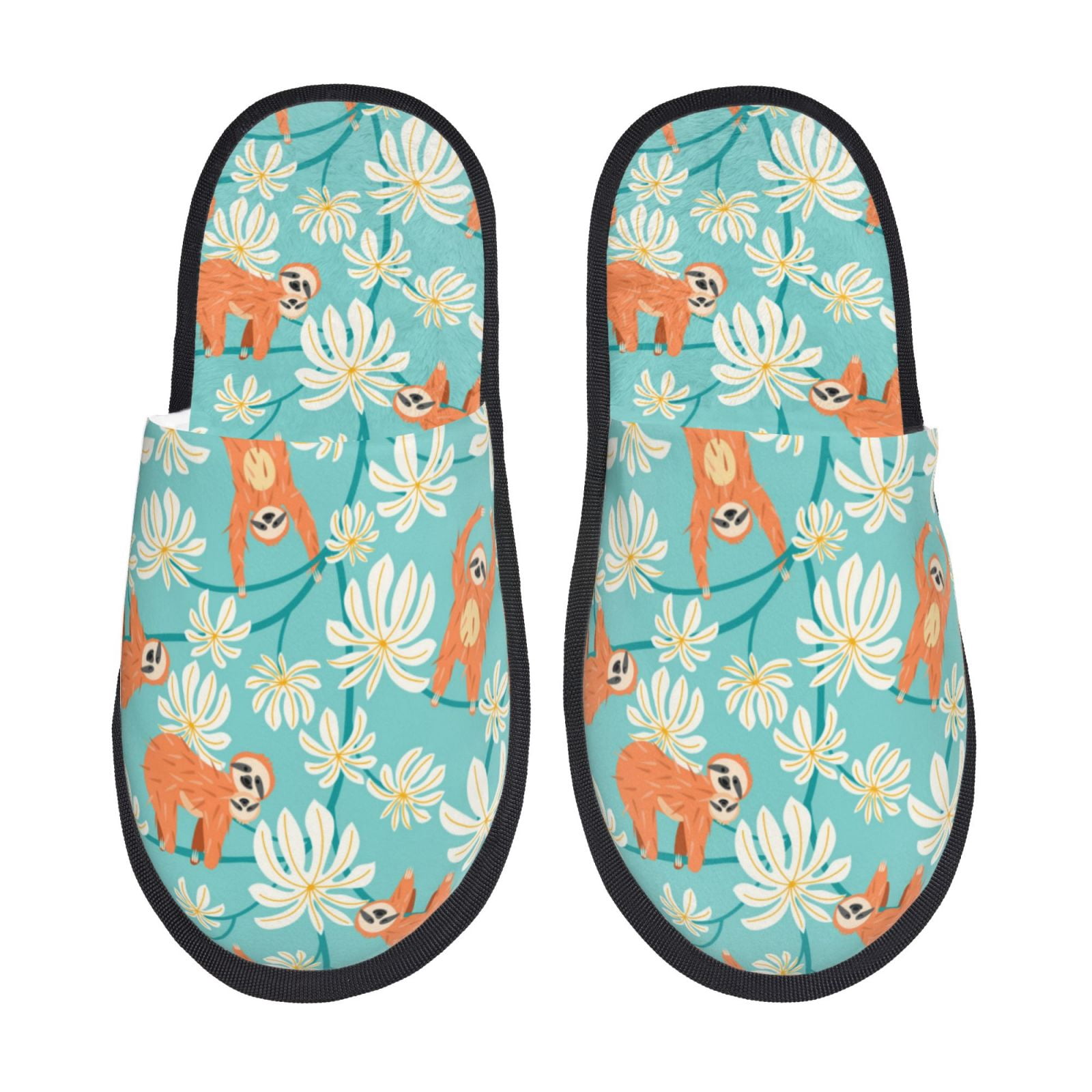 Fuzoiu Cute Sloth on Floral Tree Print Unisex Furry Slippers,Plush ...