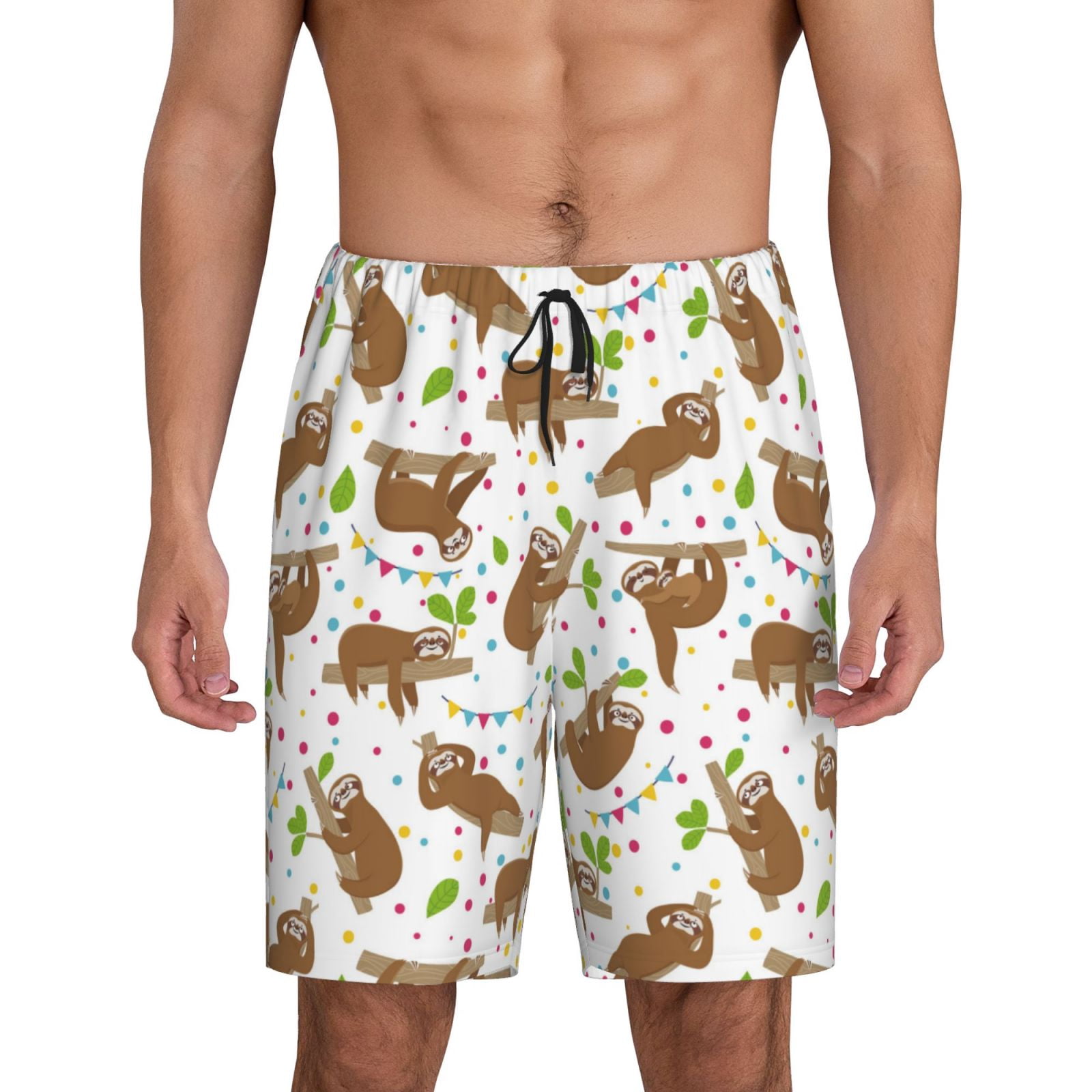 Fuzoiu Cute Sloth Print Pajama Shorts for Men, Men's Pajama Bottoms ...