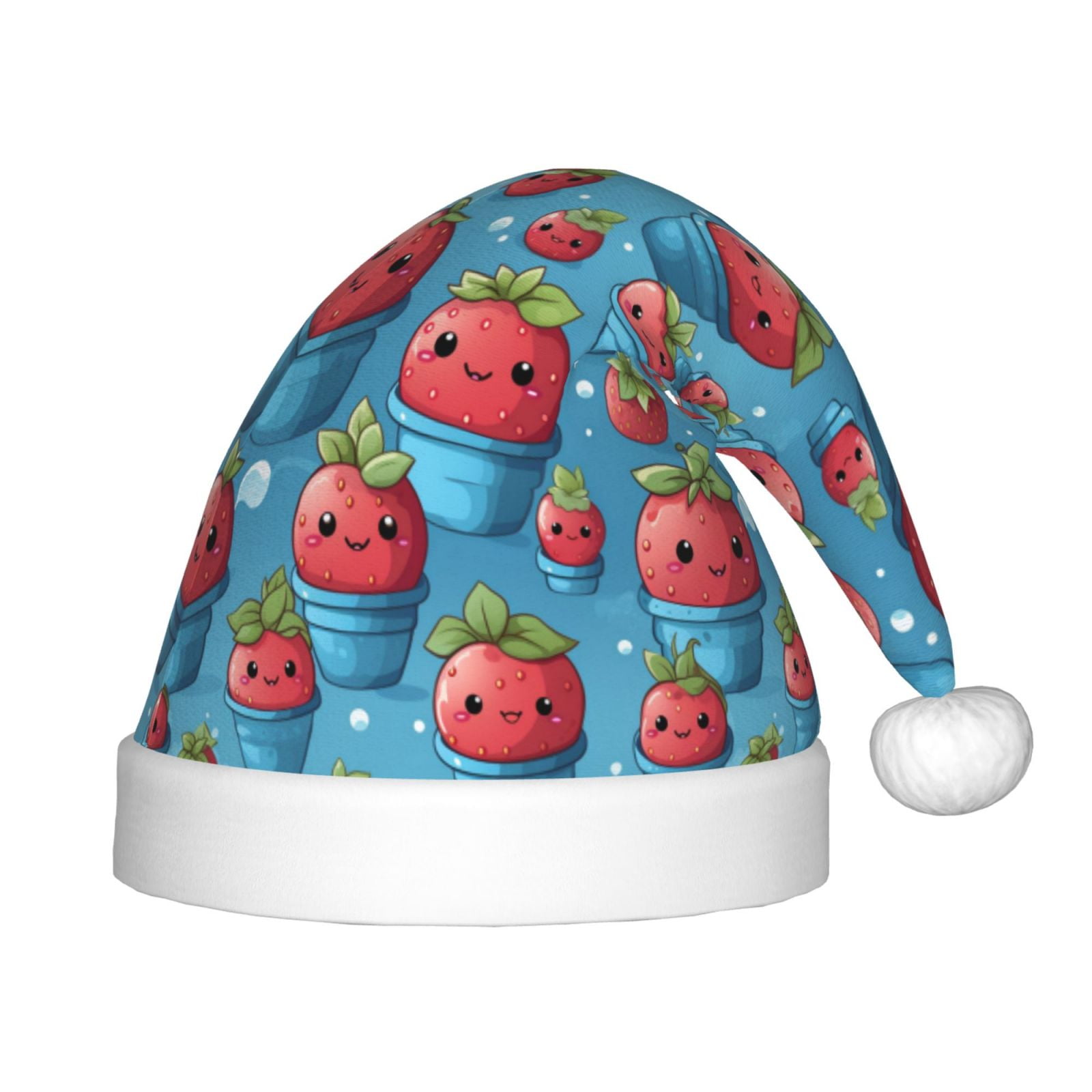 Fuzoiu Cute Strawberry Flower Pot Print Santa Hat Christmas Hat for ...