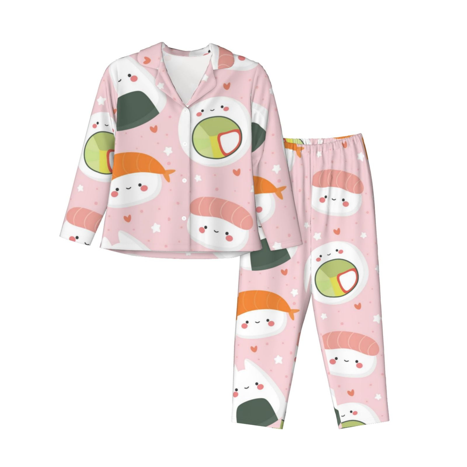 Fuzoiu Cute Sushi Print Women's Long-Sleeved Pajama,Lounge Button Down ...