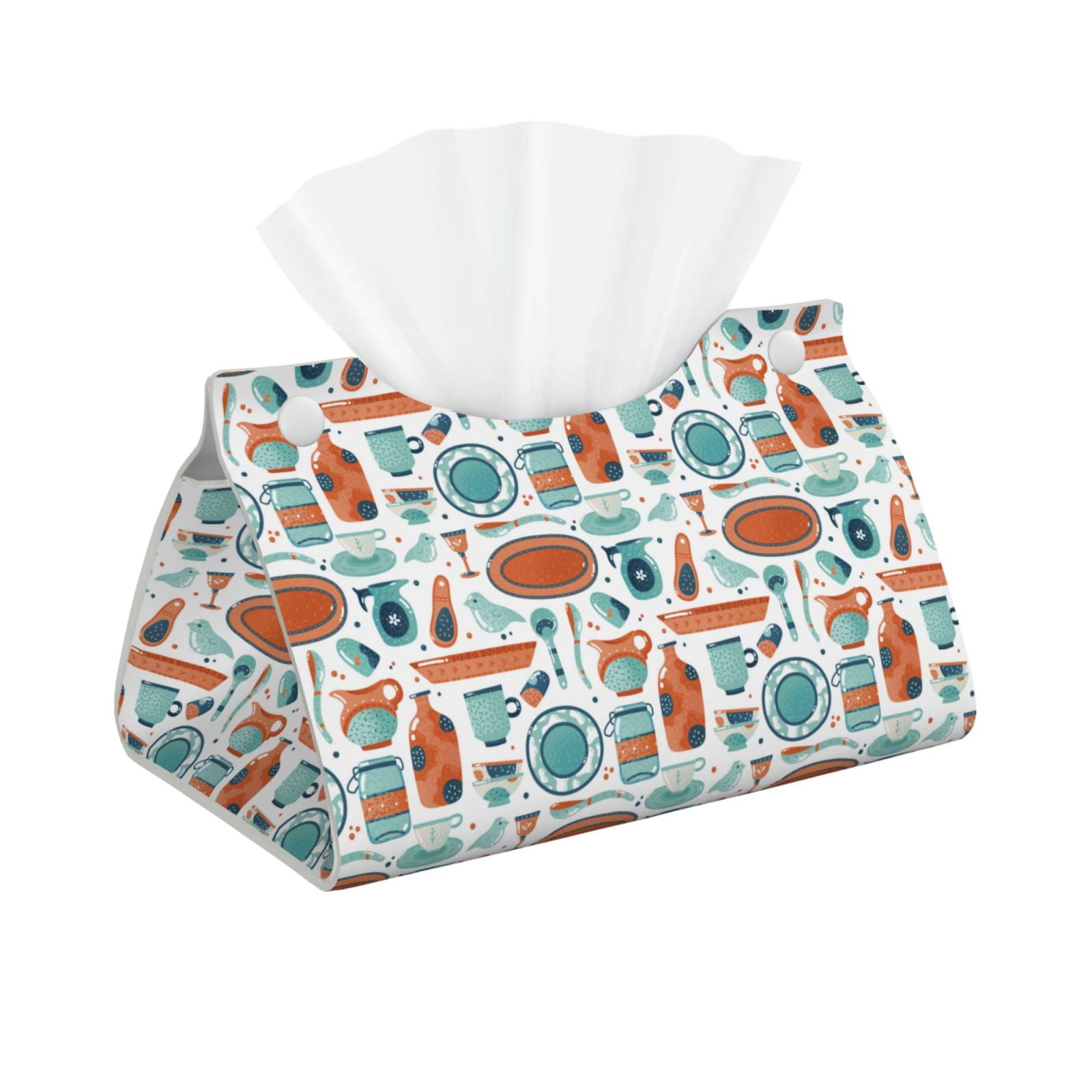 Fuzoiu Cute Tableware Print Tissue Box Cover, PU Leather Tissue Holder ...