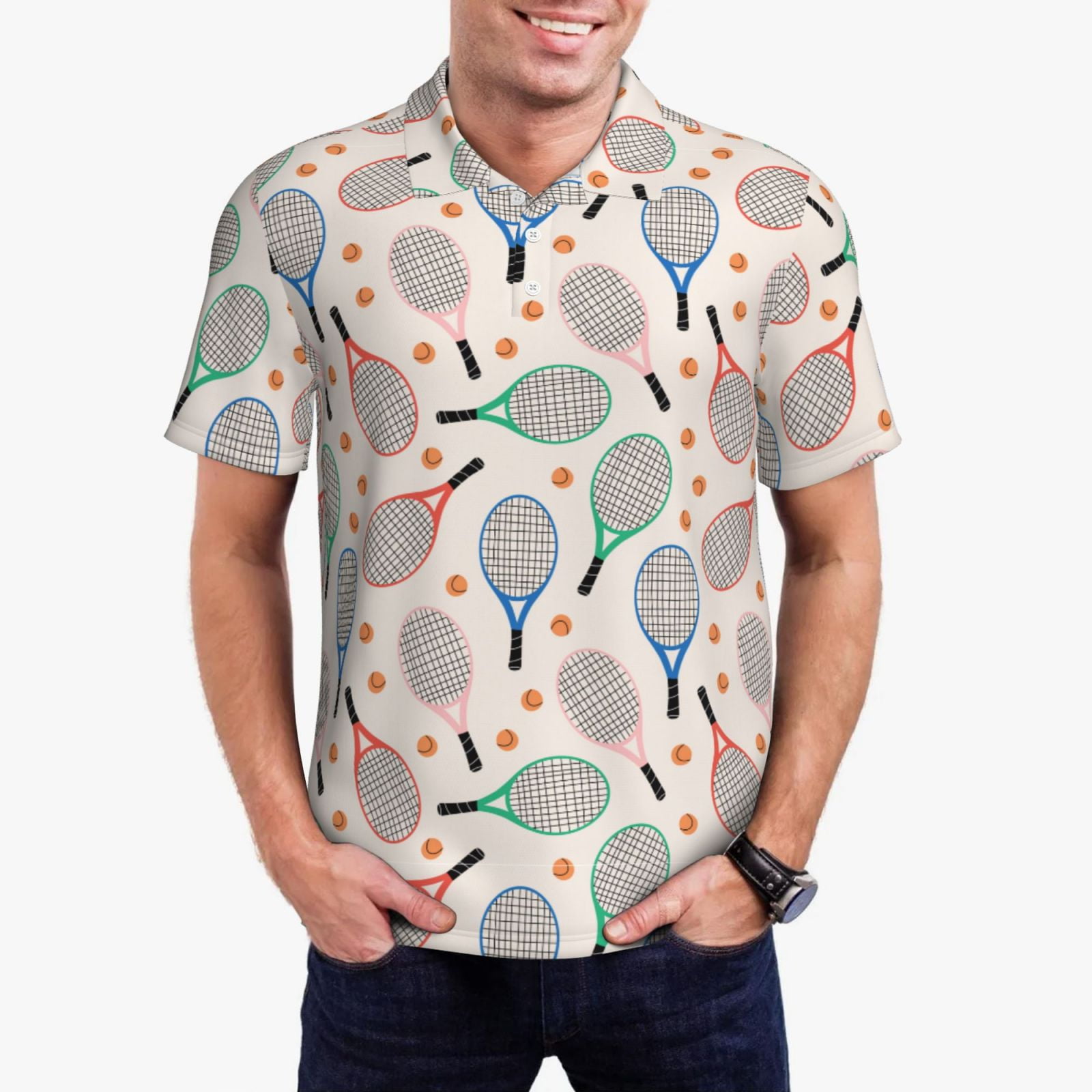 Fuzoiu Cute Tennis Racket Print Men's Polo Shirts Short Sleeve,Golf ...