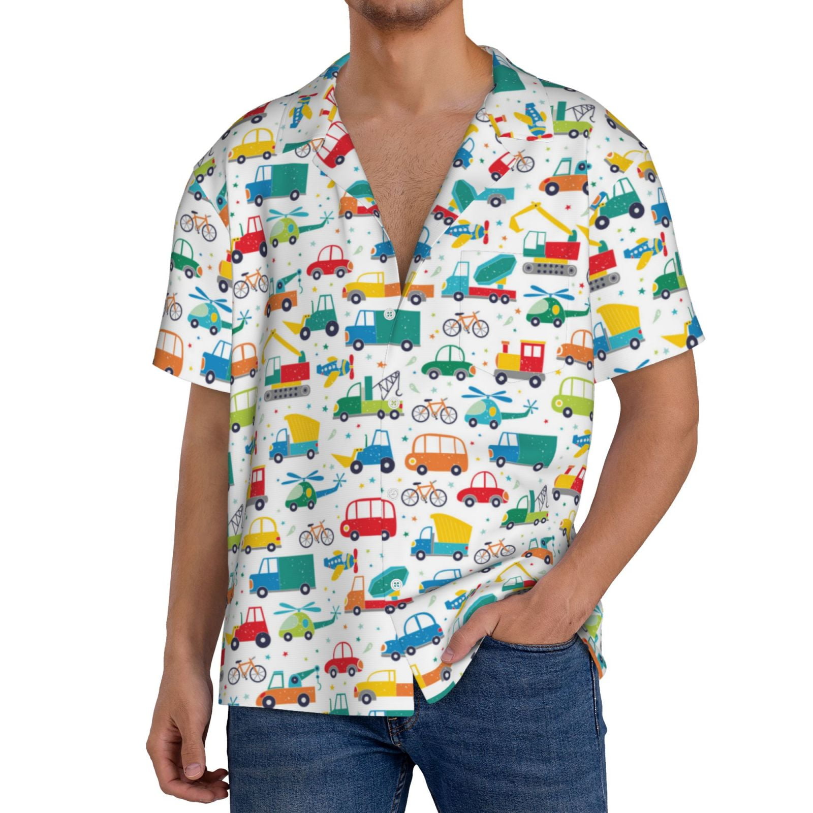 Fuzoiu Cute Transport Print Men's Casual Short,Men's Short Sleeve Shirt ...