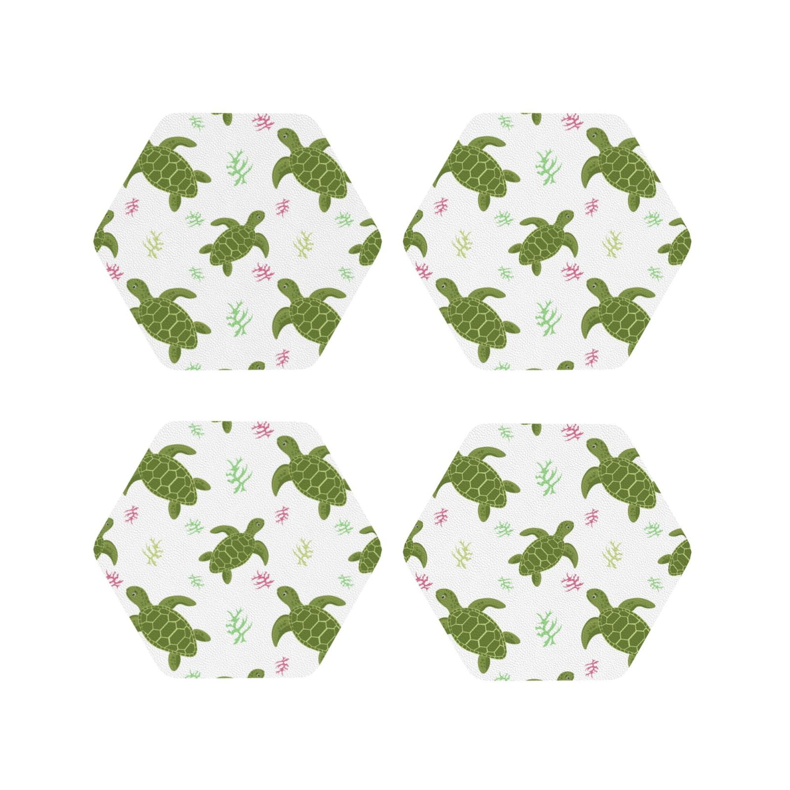 Fuzoiu Cute Turtle Print Leather Coasters Set,Drink Coasters Set of 4 ...