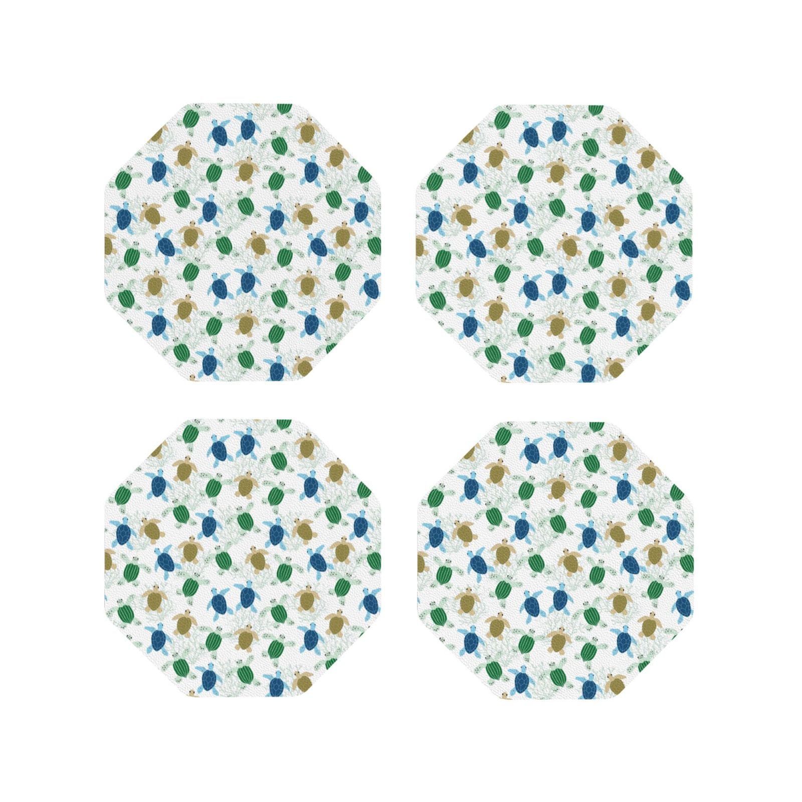 Fuzoiu Cute Turtle Print Leather Coasters Set,Drink Coasters Set of 4 ...