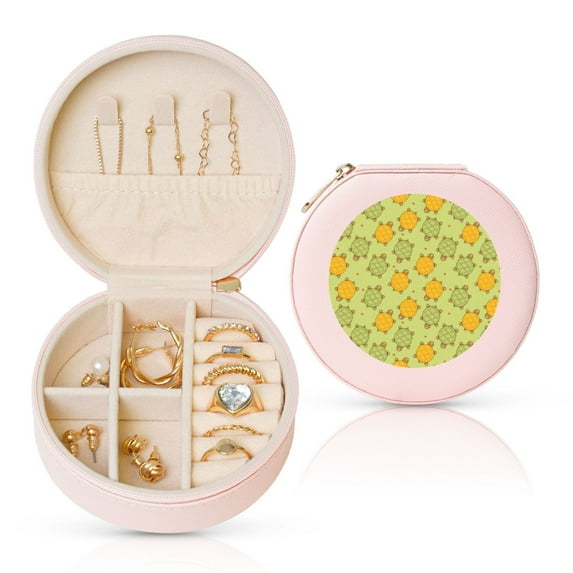 Fuzoiu Cute Turtle Print Portable Jewelry Box,Round Mini Leather Travel ...