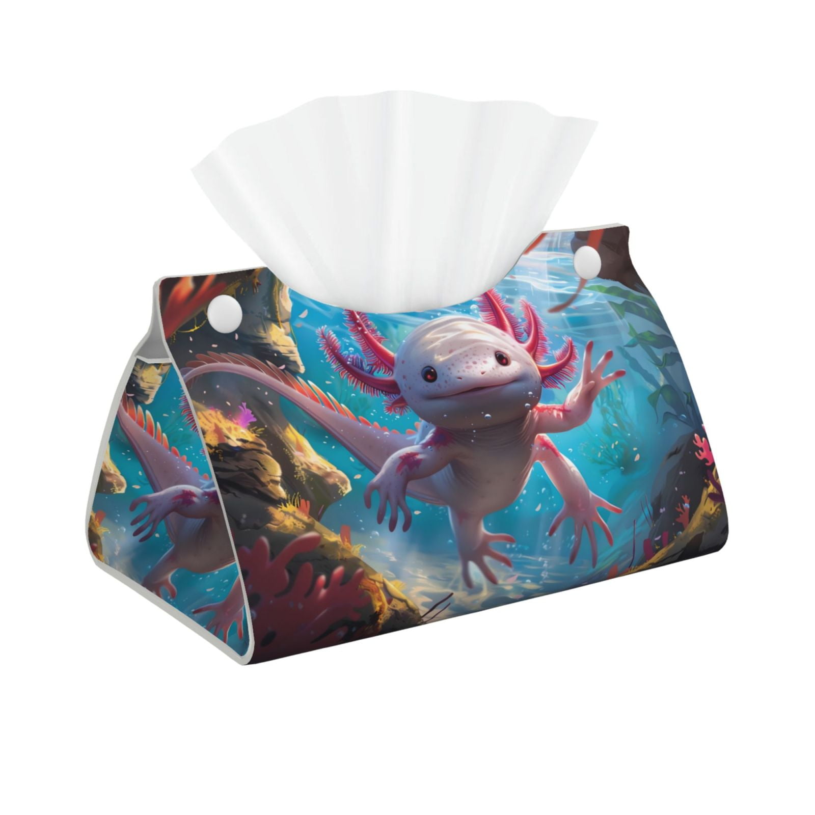 Fuzoiu Cute Underwater Axolotl Print Tissue Box Cover, PU Leather ...