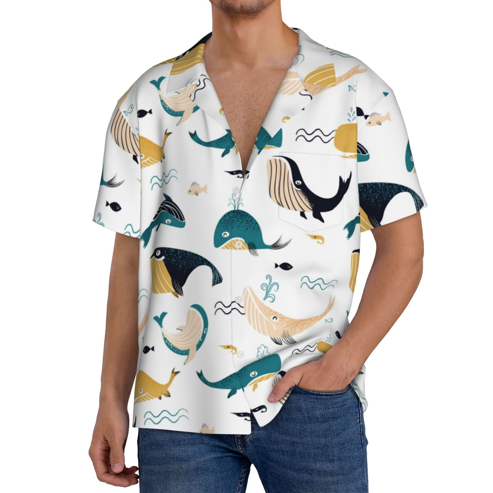 Fuzoiu Cute Whale Print Men's Casual Short,Men's Short Sleeve Shirt ...