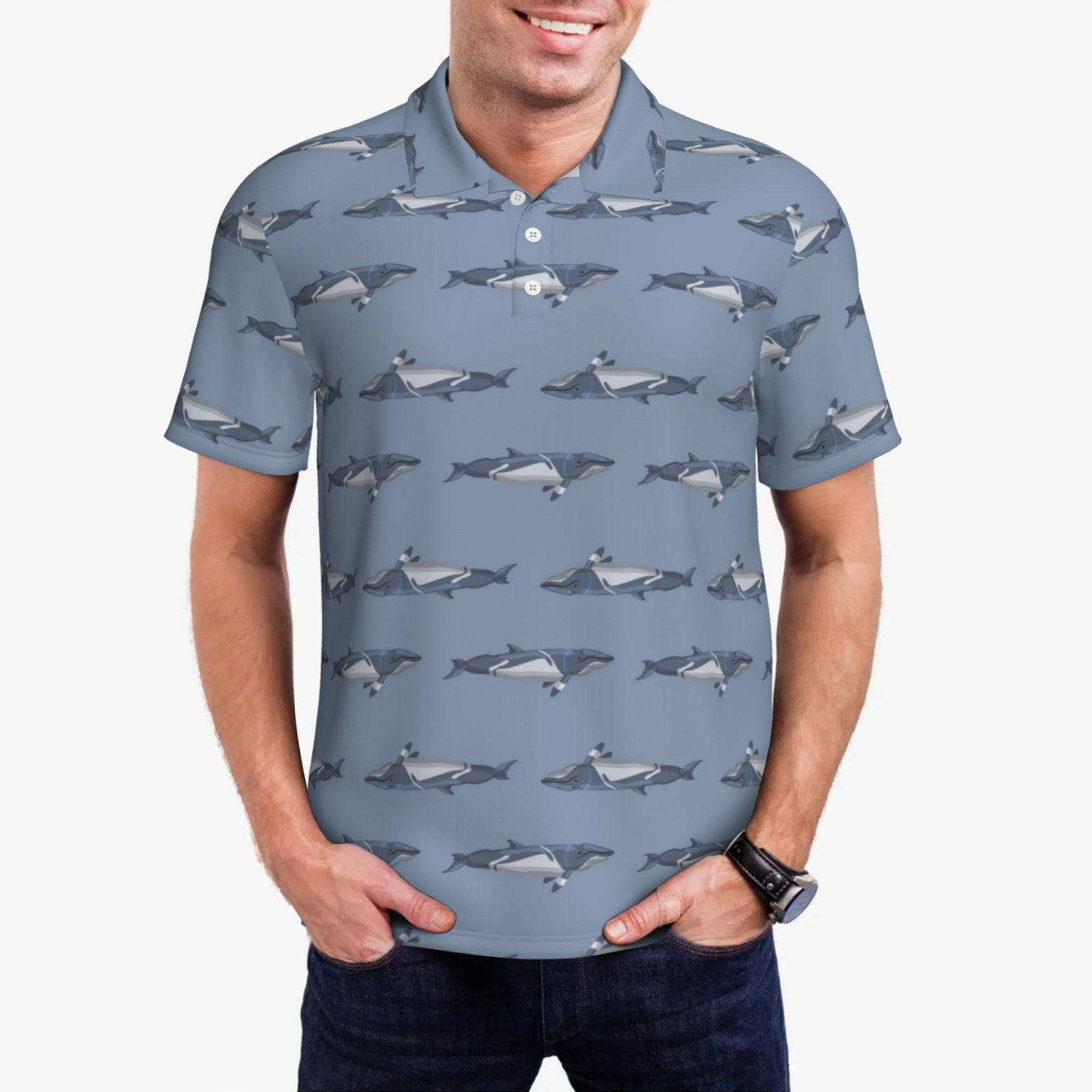 Fuzoiu Cute Whale Print Men's Polo Shirts Short Sleeve,Golf Shirts for ...