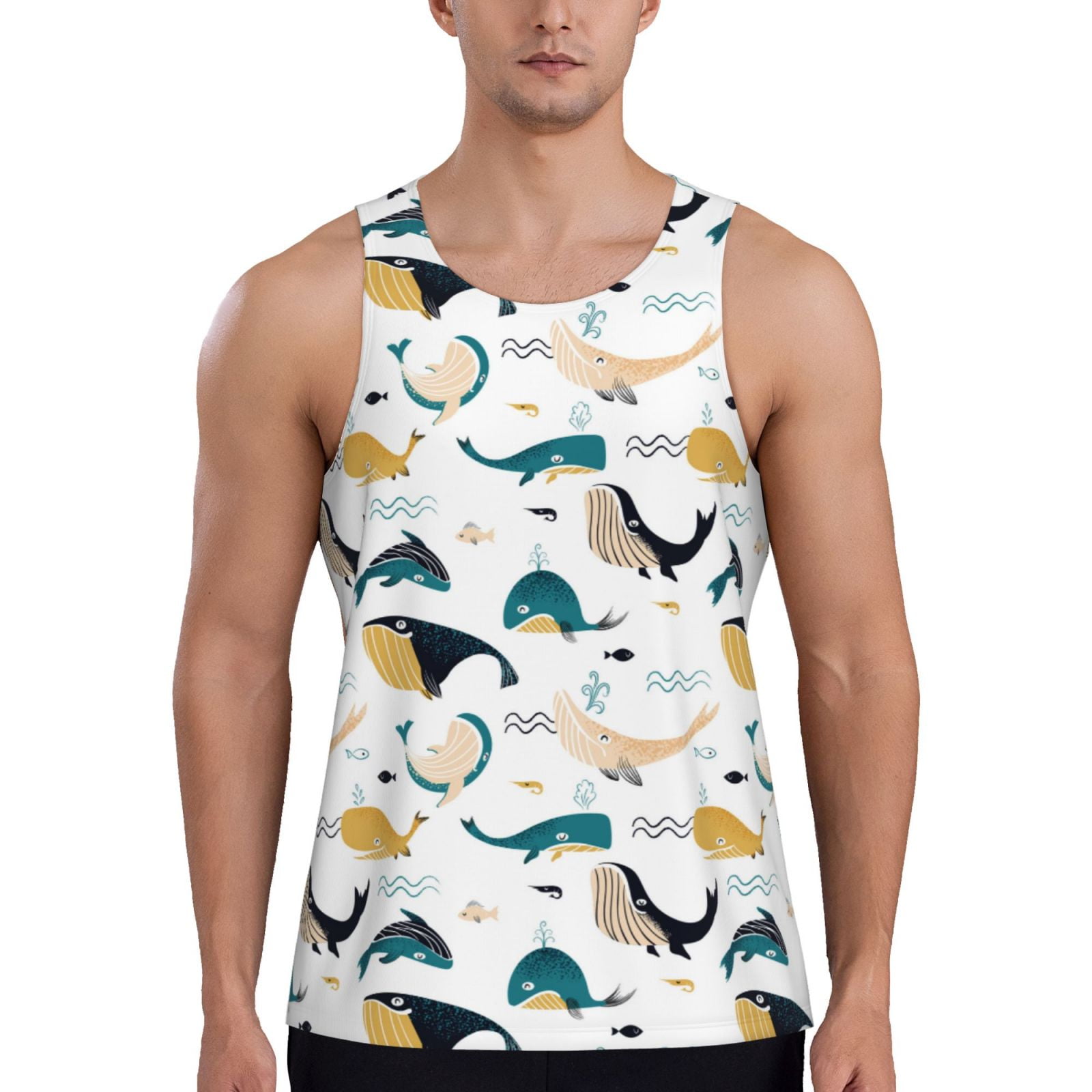 Fuzoiu Cute Whale Print Men's Workout Tank Tops,Sleeveless Gym Shirt ...