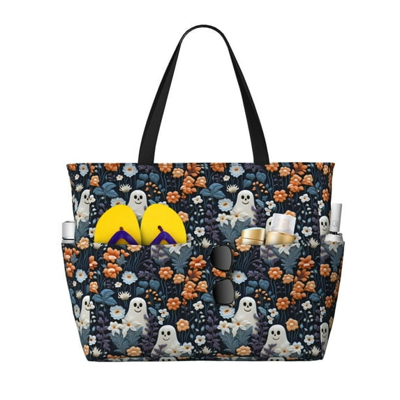 Fuzoiu Cute ghost in the flowers Print Waterproof Beach Tote Bag for ...