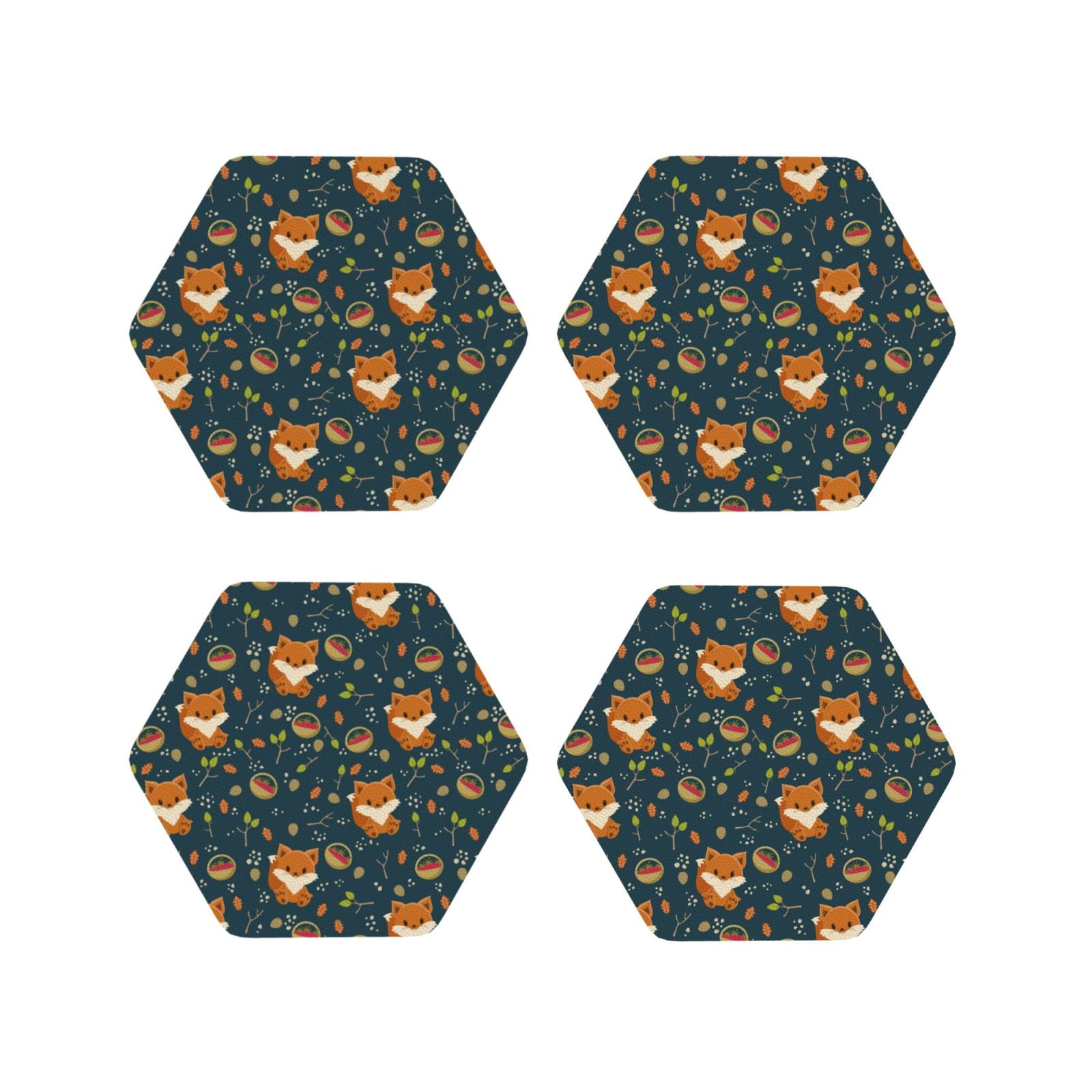 Fuzoiu Cute plant fox Print Leather Coasters Set,Drink Coasters Set of ...
