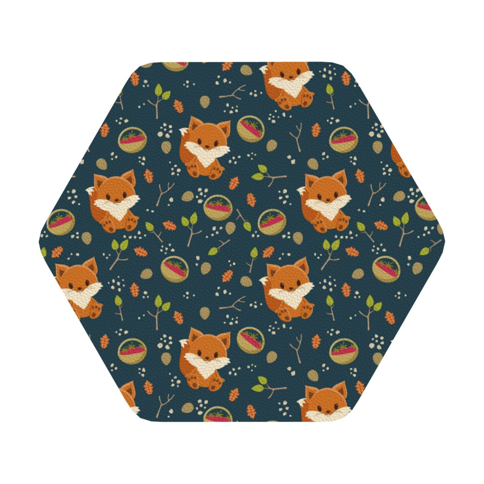 Fuzoiu Cute plant fox Print Leather Coasters Set,Drink Coasters Set of ...