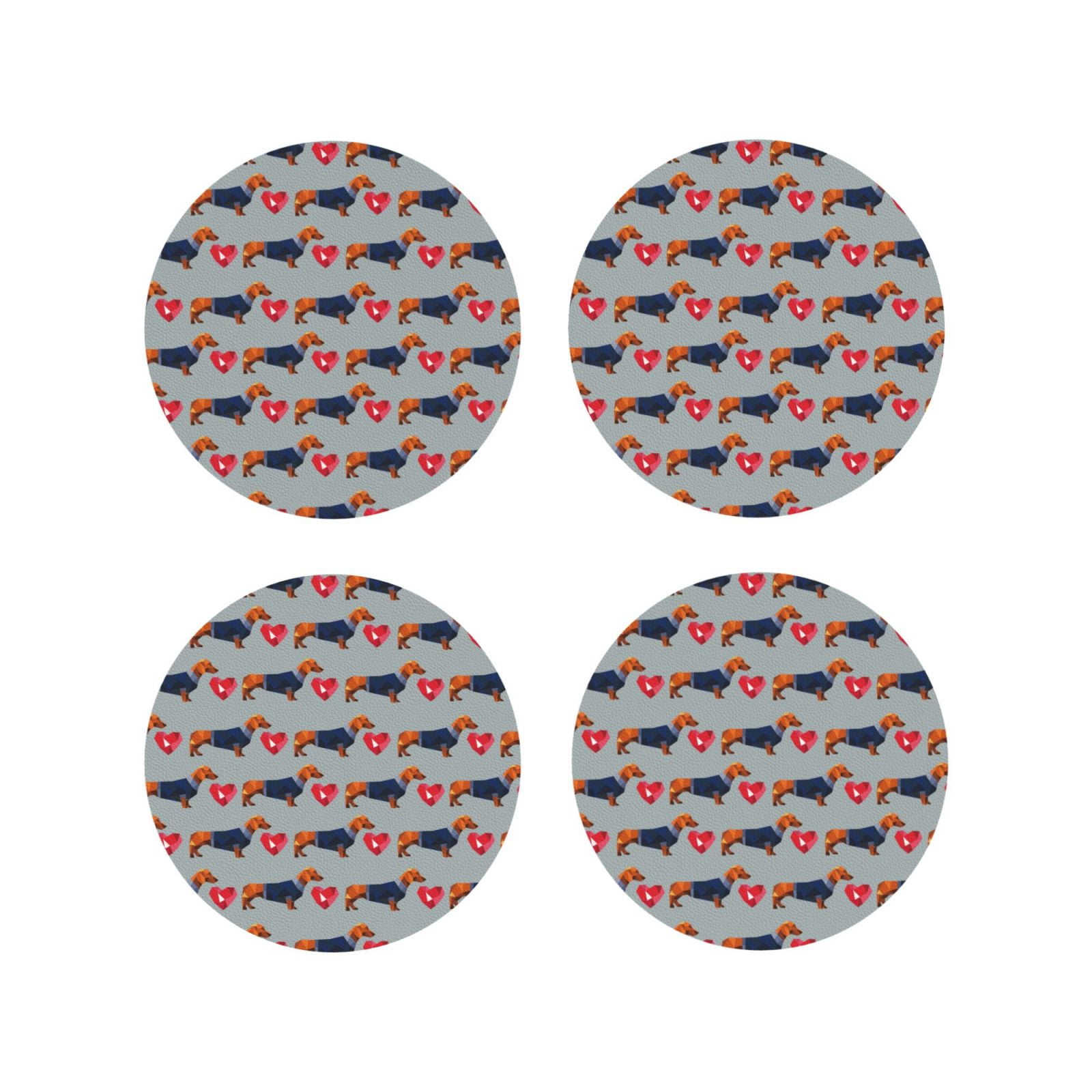 Fuzoiu Dachshund Dog Heart Print Leather Coasters Set,Drink Coasters ...