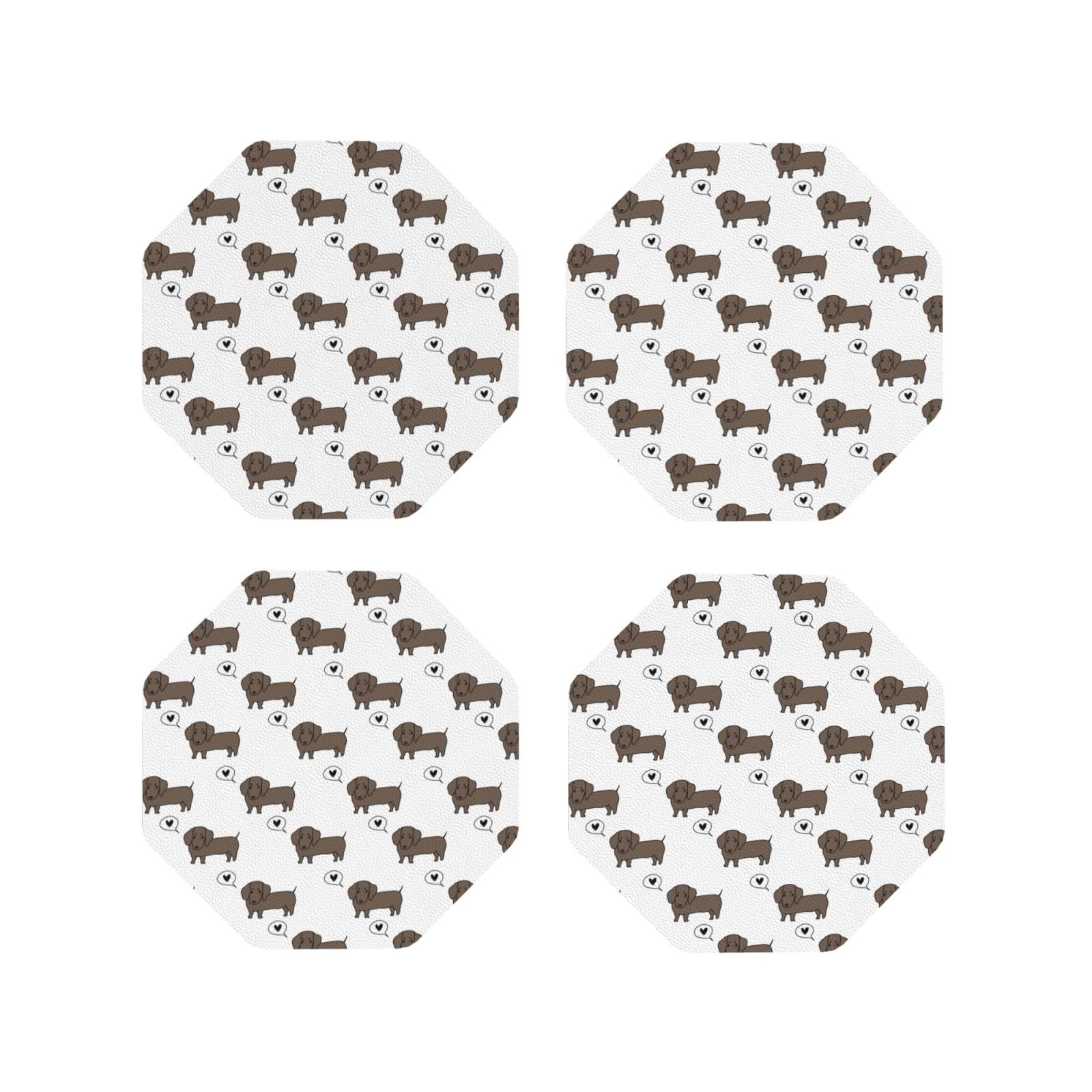 Fuzoiu Dachshund Dog Print Leather Coasters Set,Drink Coasters Set of 4 ...