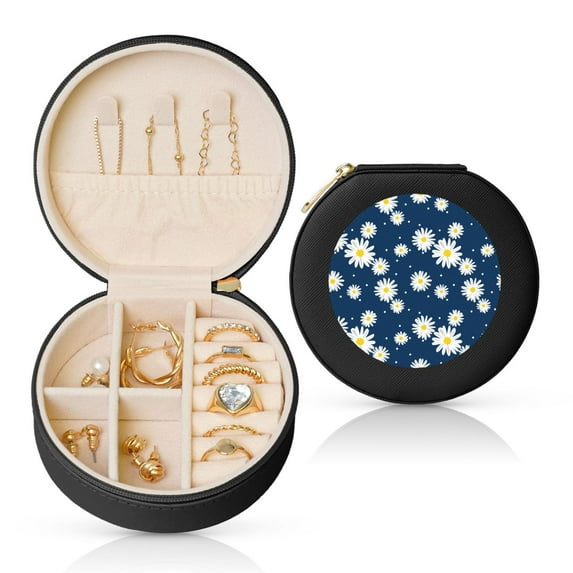 Fuzoiu Daisies Flowers Print Portable Jewelry Box,Round Mini Leather ...