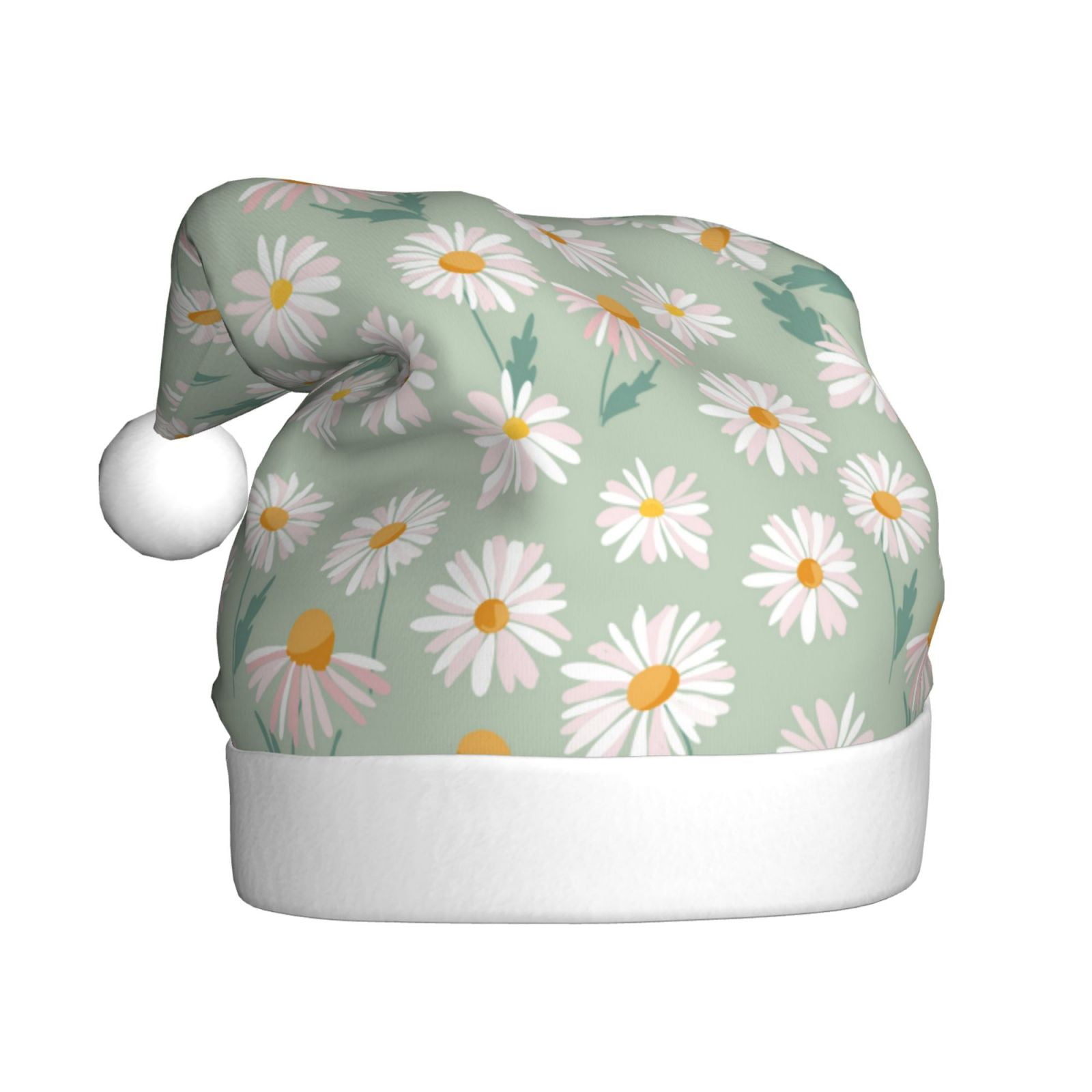 Fuzoiu Daisies Flowers Print Santa Hat Christmas Hat for Adults,Santa ...