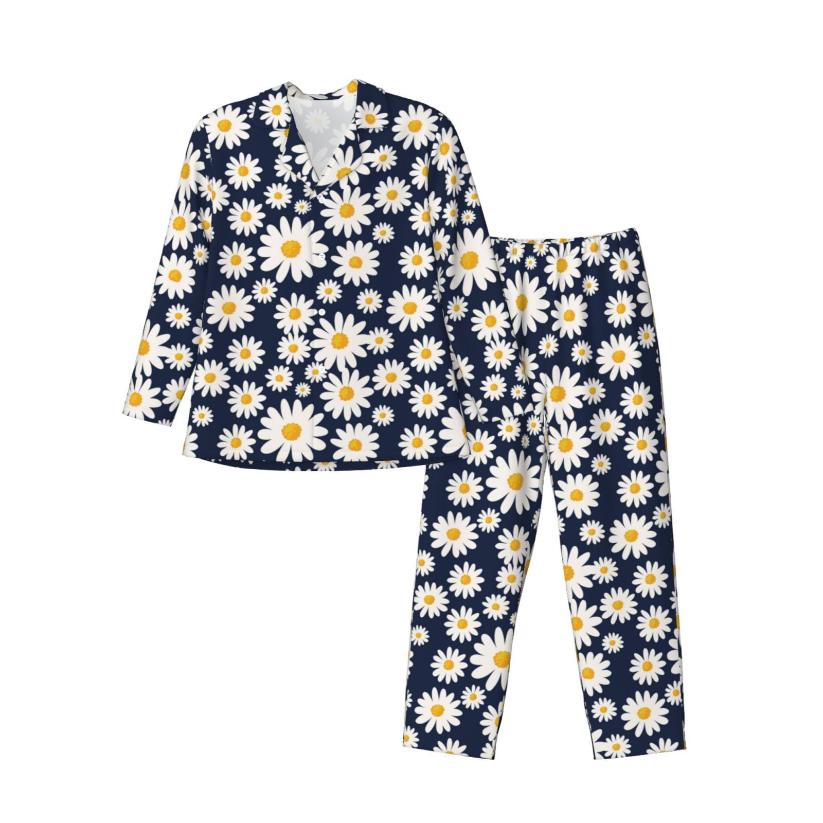 Fuzoiu Daisy Floral Print Men's Long-Sleeved Pajama,Lounge Button Down ...
