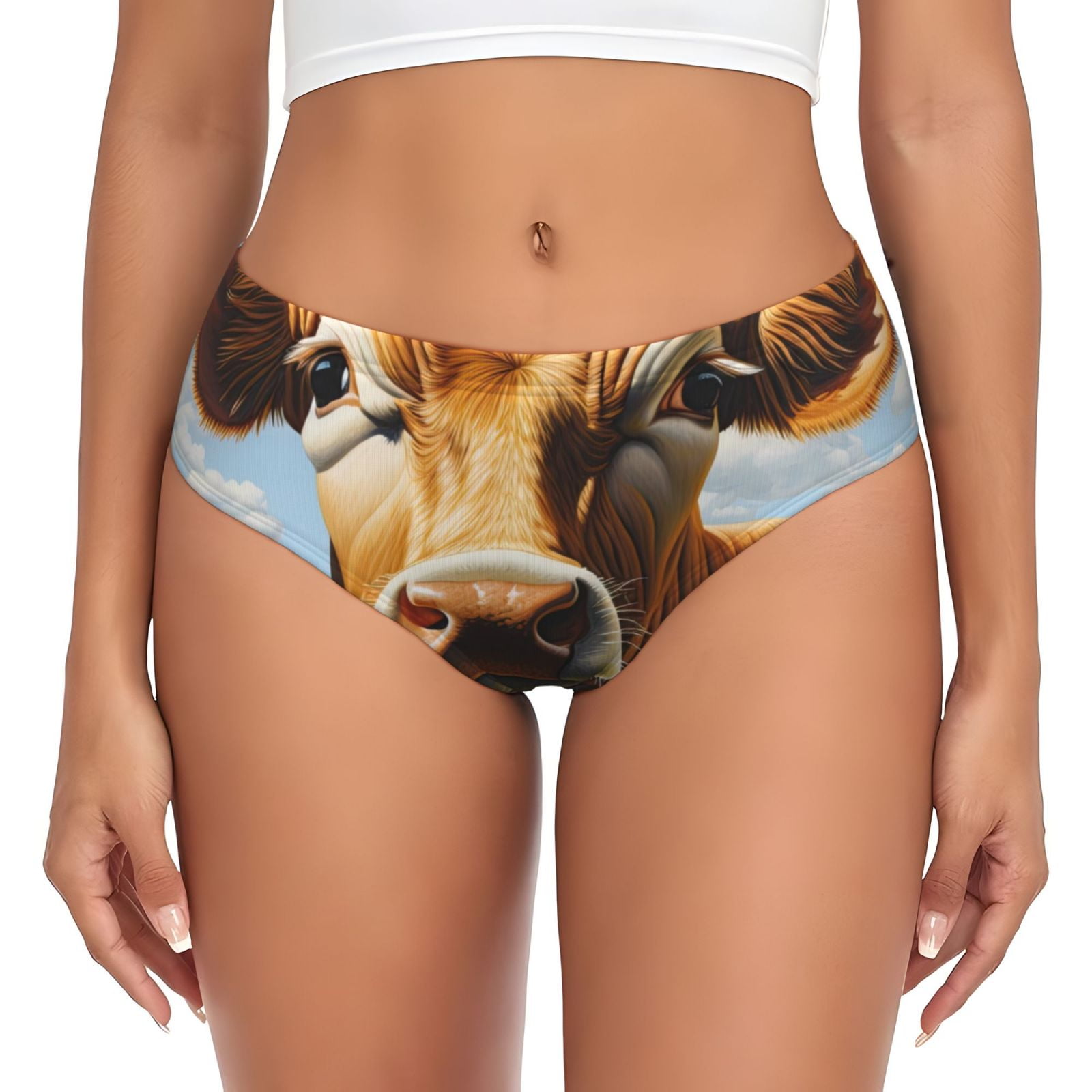 Fuzoiu Daisy Flower Field Cow Print Women's High-Waisted Brief Panties, Moisture-Wicking Brief ...