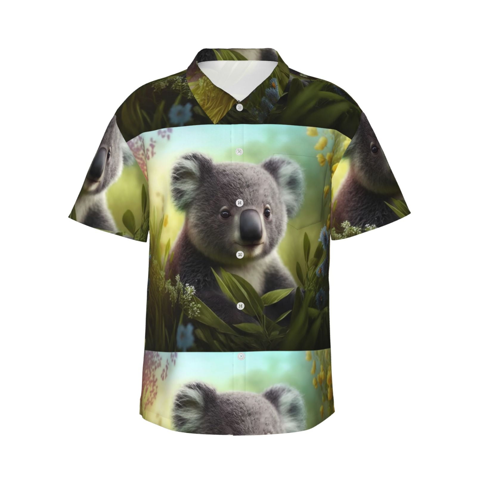 Fuzoiu Daisy Koala Print Hawaiian Shirt for Men, Summer Beach Casual ...