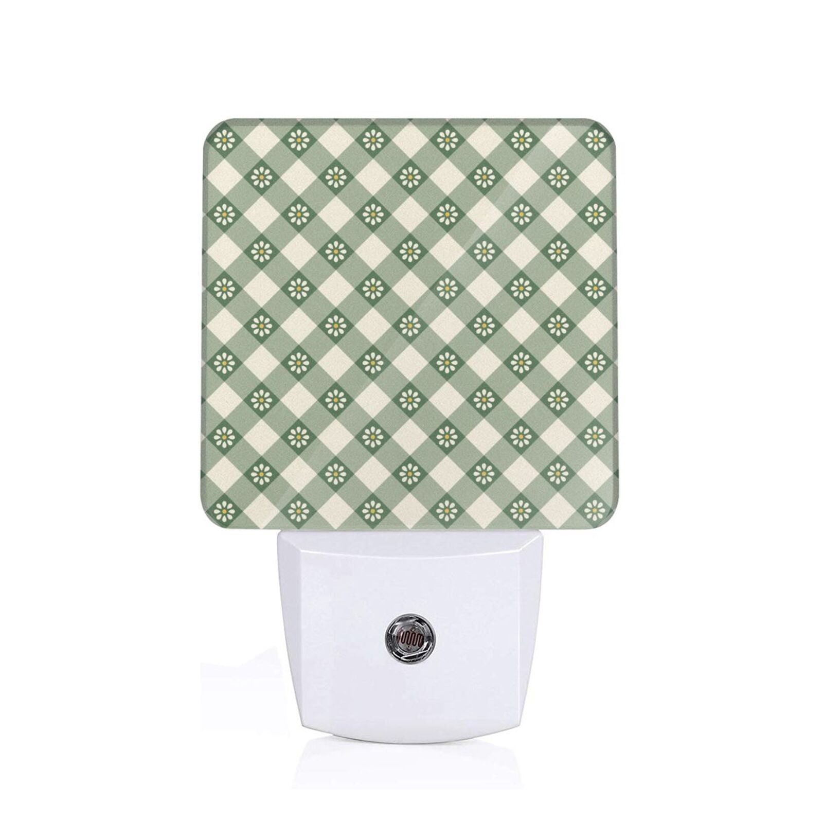 Fuzoiu Daisy Plaid Green Print Dusk to Dawn LED Night Light with Light ...