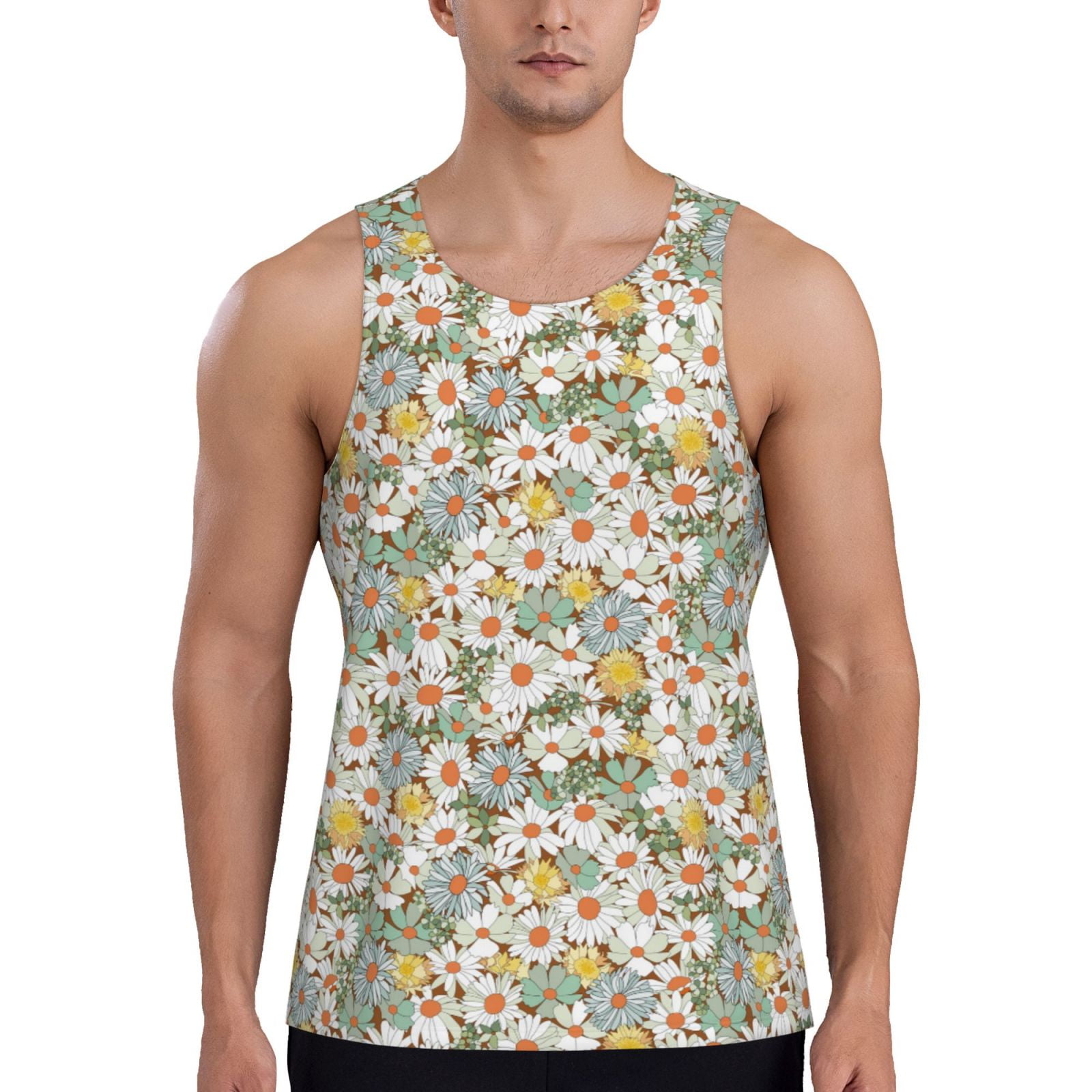 Fuzoiu Daisy Print Men's Workout Tank Tops,Sleeveless Gym Shirt Quick ...