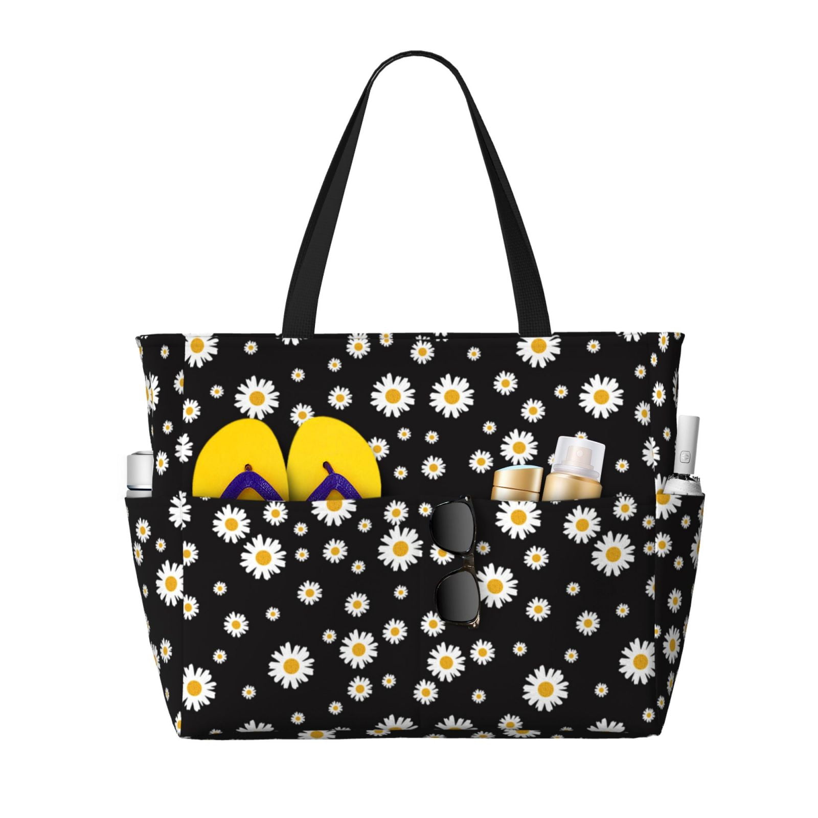 Fuzoiu Daisy Print Waterproof Beach Tote Bag for Women Girls with ...
